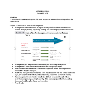 Introduction to Management: Chapters 1-6 - MGT 201 - Studocu