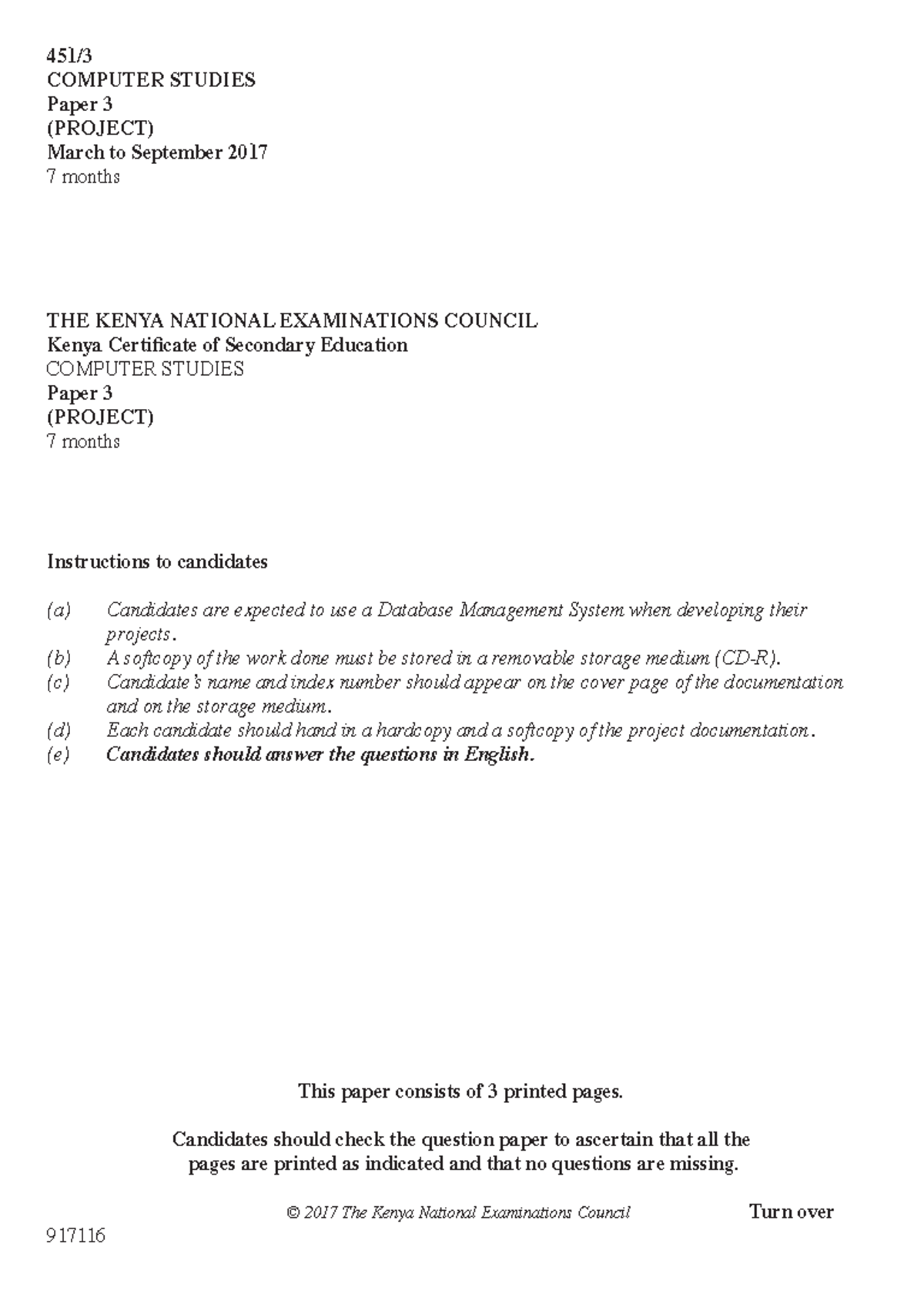 2017 451 KCSE Project 2017 mwanzo baraka - 451/ COMPUTER STUDIES Paper ...