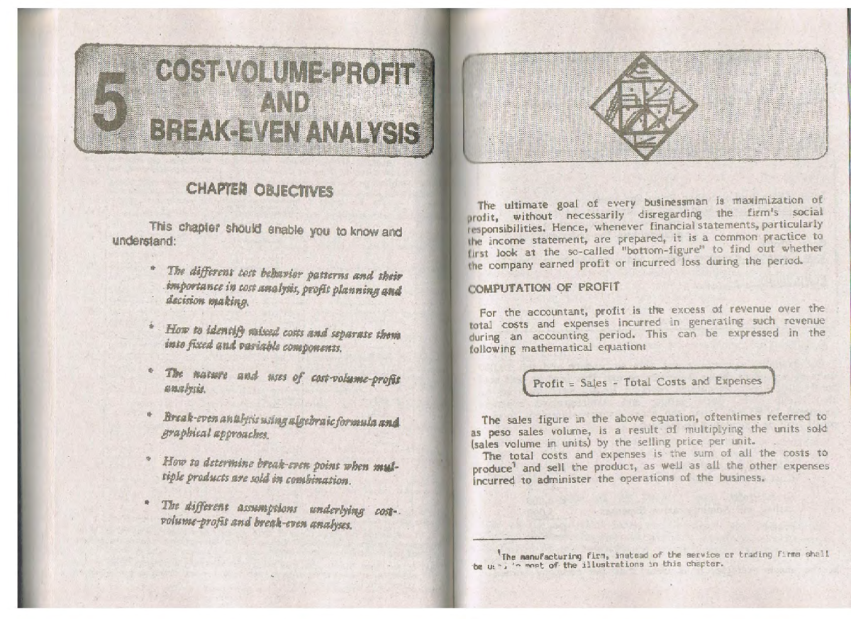E-book Roque CVP Analysis - PROFIT 5 AND ANALYSIS CHAPTER OBJECTIVES ...