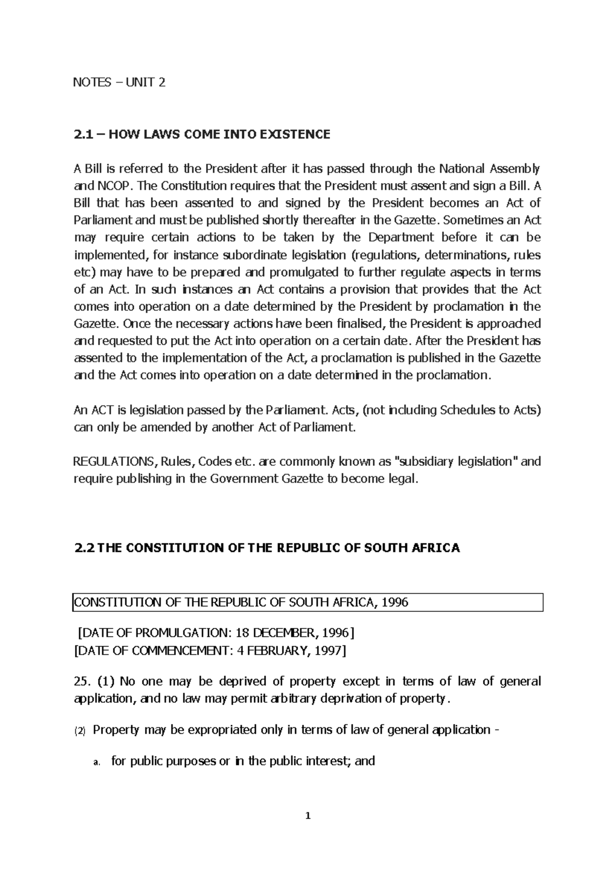 UNIT 2 - Notes on How Law came to Existence - NOTES – UNIT 2 2 – HOW ...