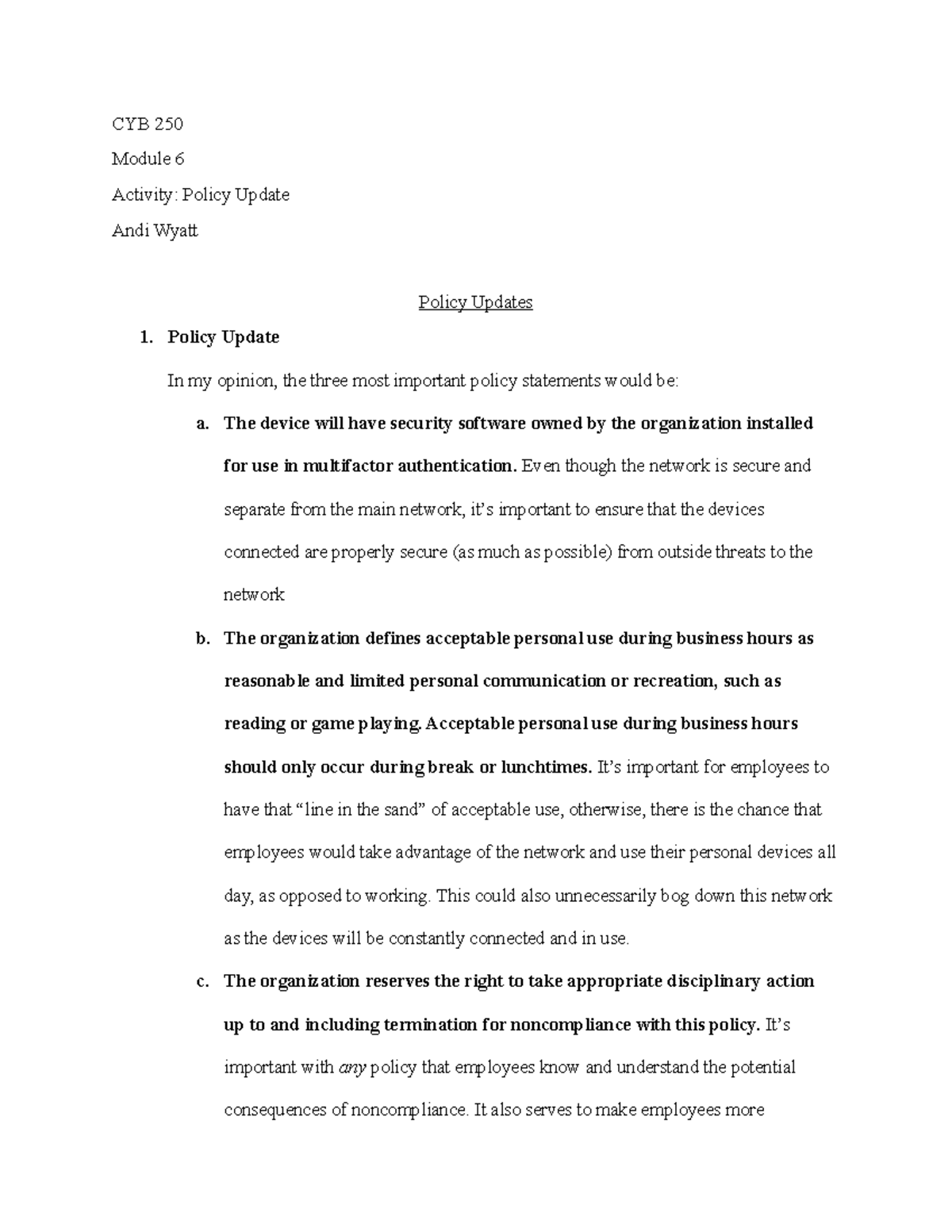 Module 6 Activity - Policy Updates - CYB 250 Module 6 Activity: Policy ...