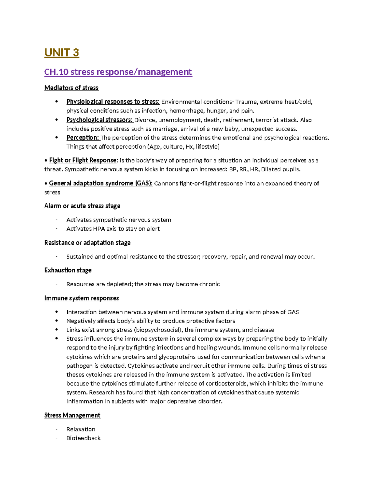 MH 2 practice questions - UNIT 3 CH stress response/management ...