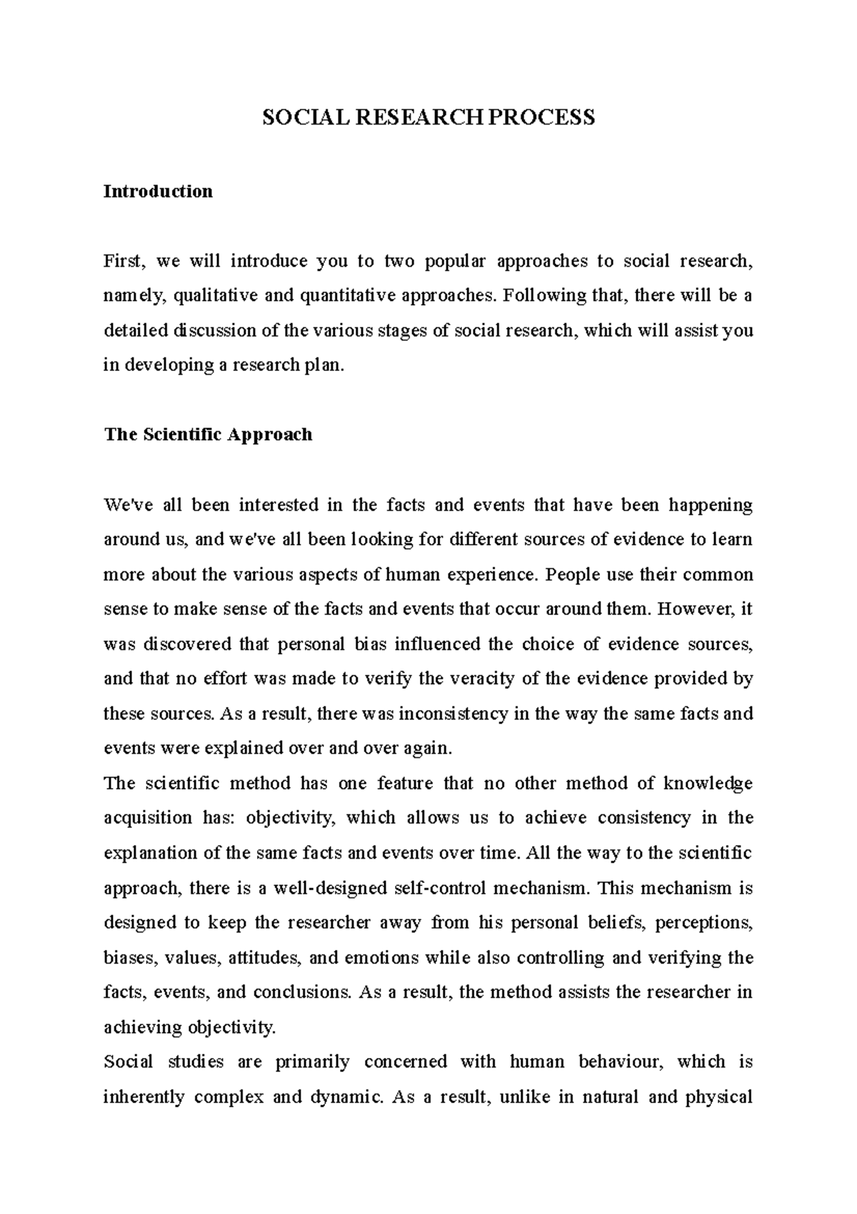 Social Research Process - SOCIAL RESEARCH PROCESS Introduction First ...