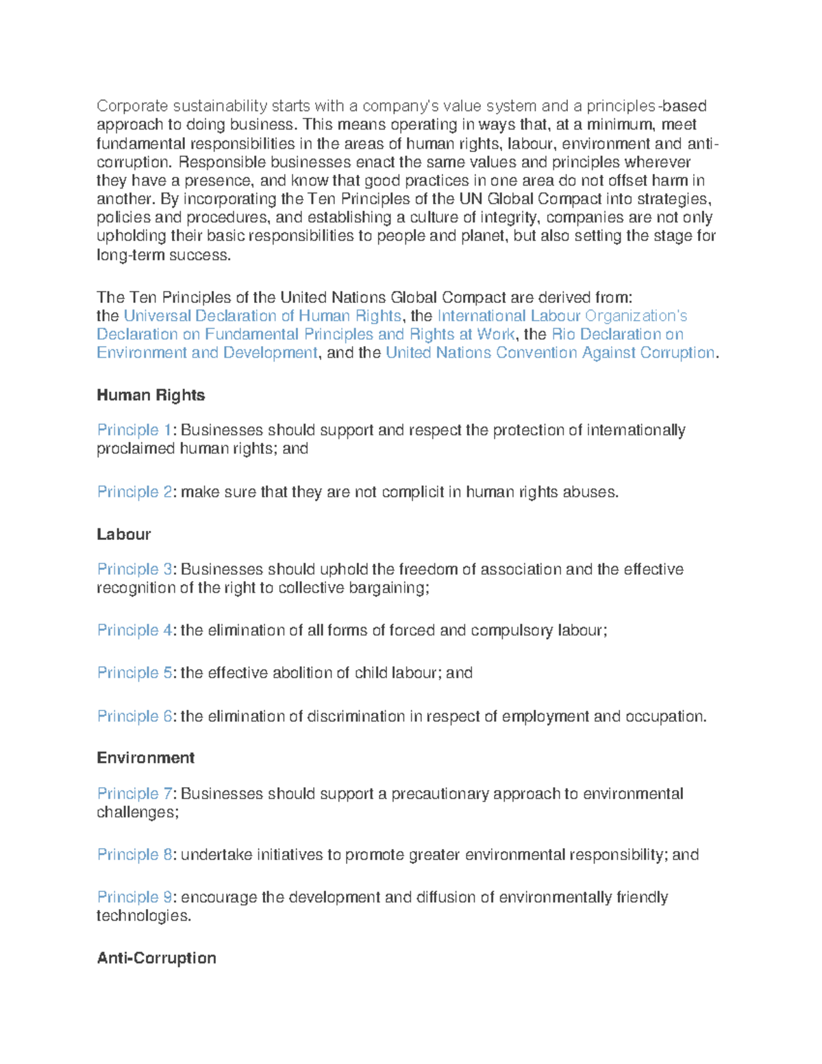 The ten principles (UN) - Warning: TT: undefined function: 32 Corporate ...