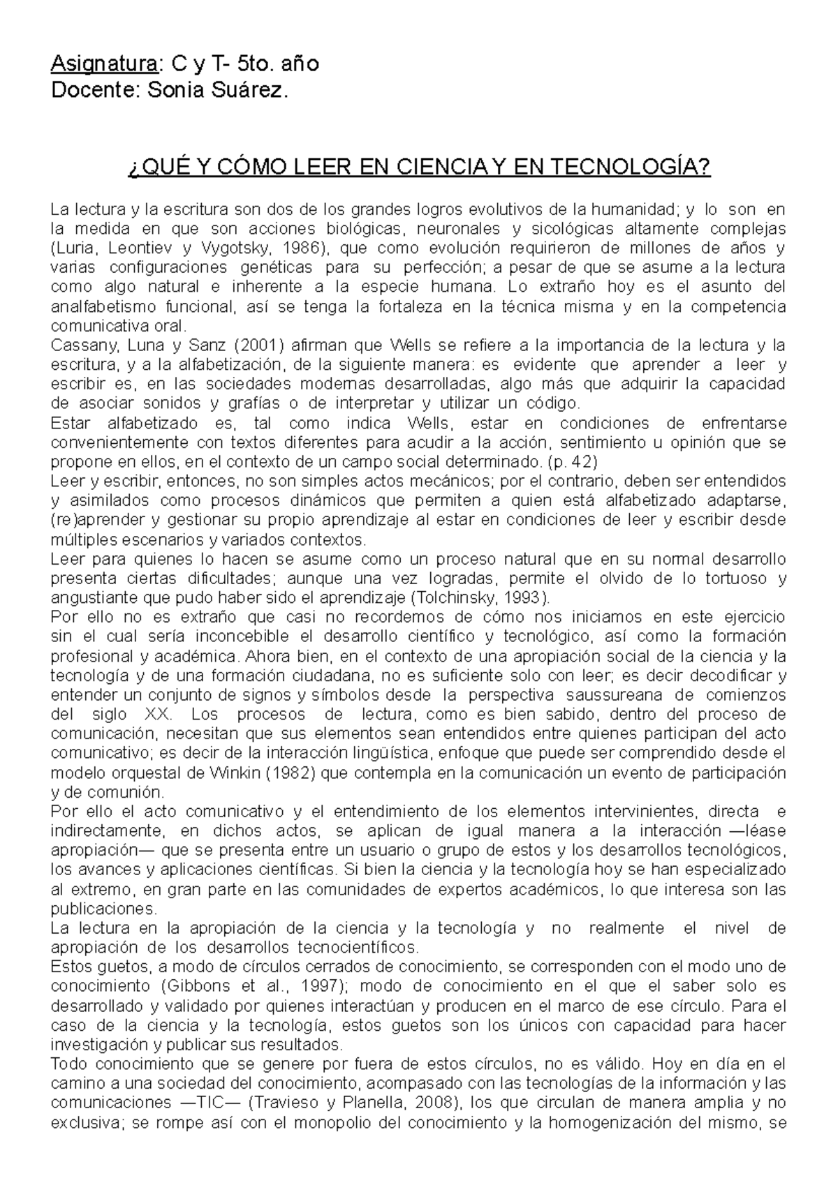 QUÉ Y CÓMO LEER EN Ciencia Y EN Tecnología Terminado - Asignatura: C y ...