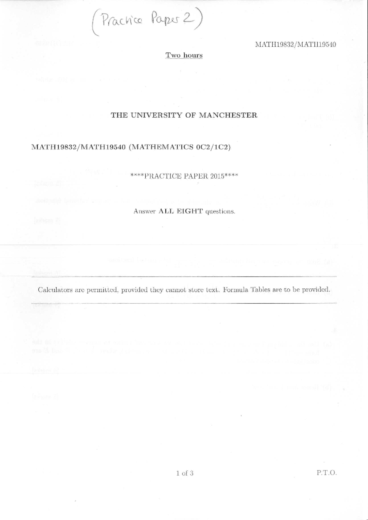 Sample/practice exam 2016, questions - MATH19542 - Studocu