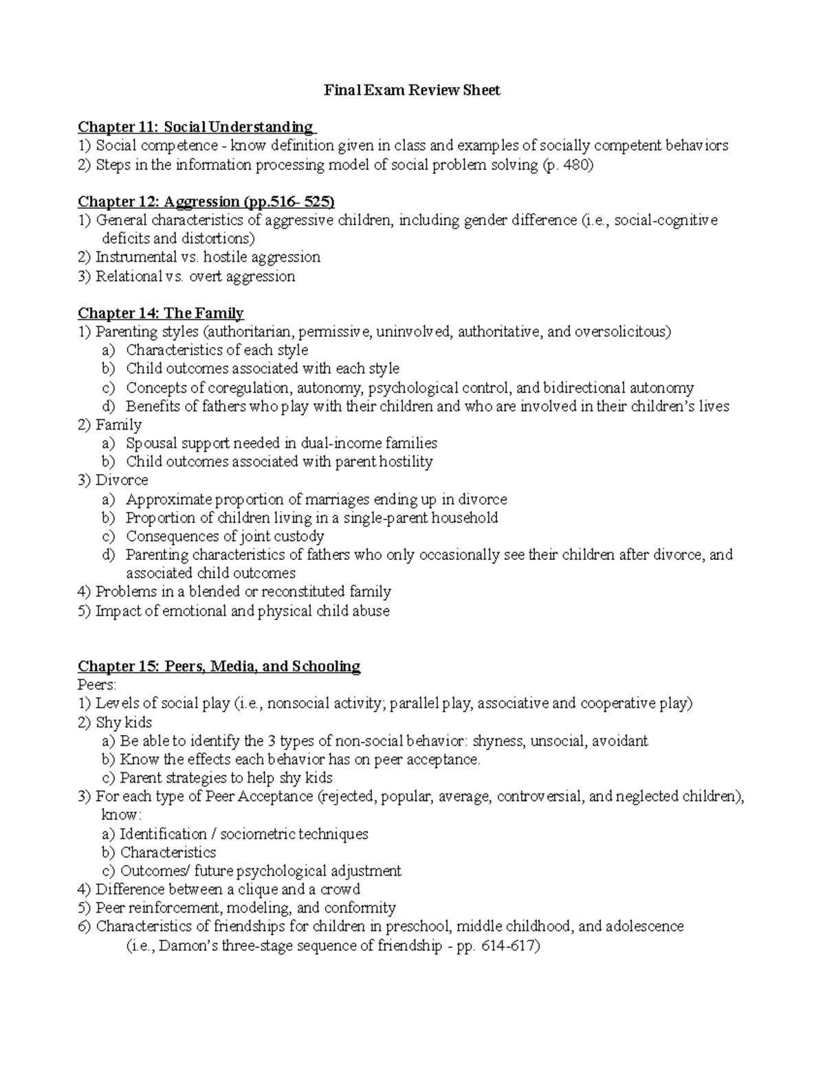 Review Sheet 4 for Final Exam - Final Exam Review Sheet Chapter 11 ...