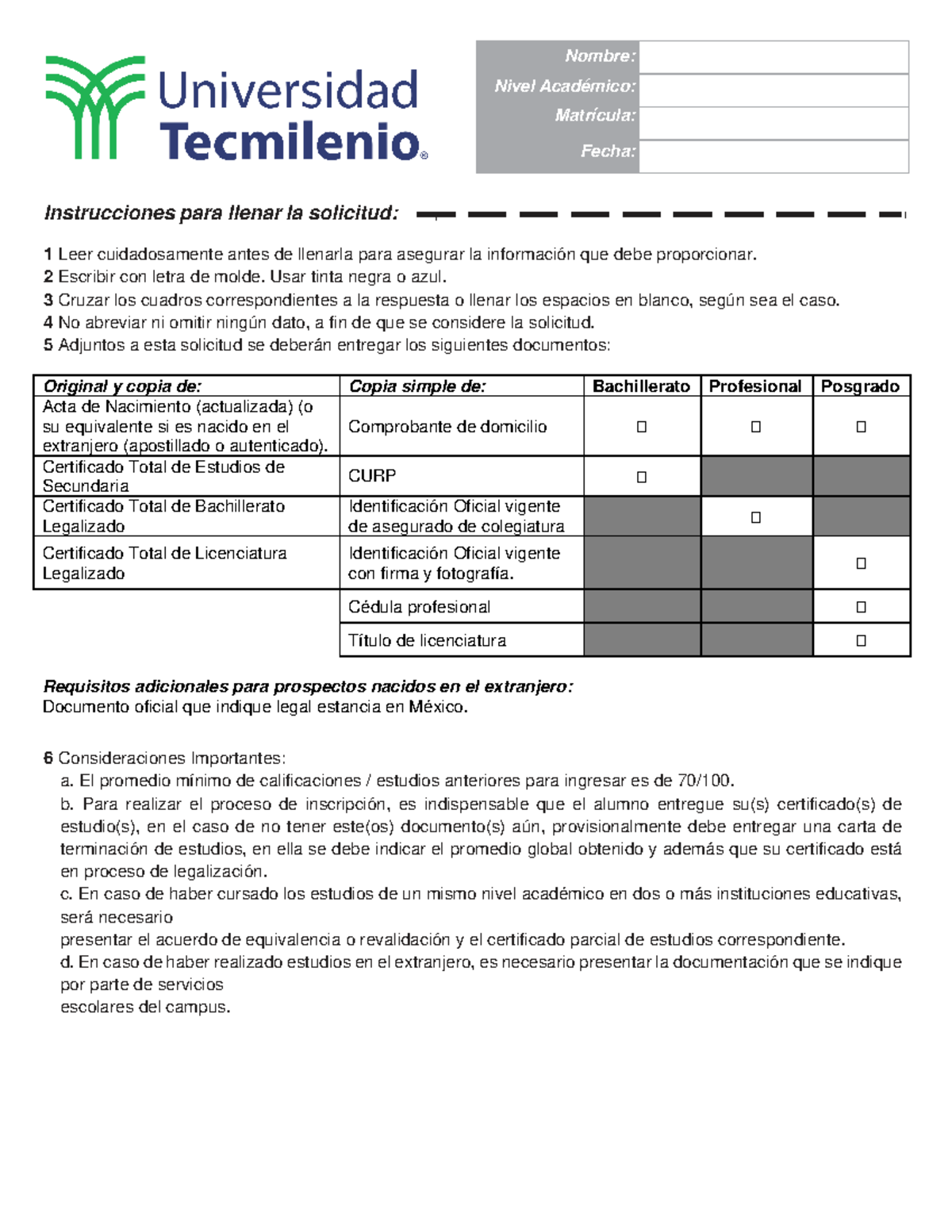 Admisiones - Jdbdk - Instrucciones para llenar la solicitud: 1 Leer ...