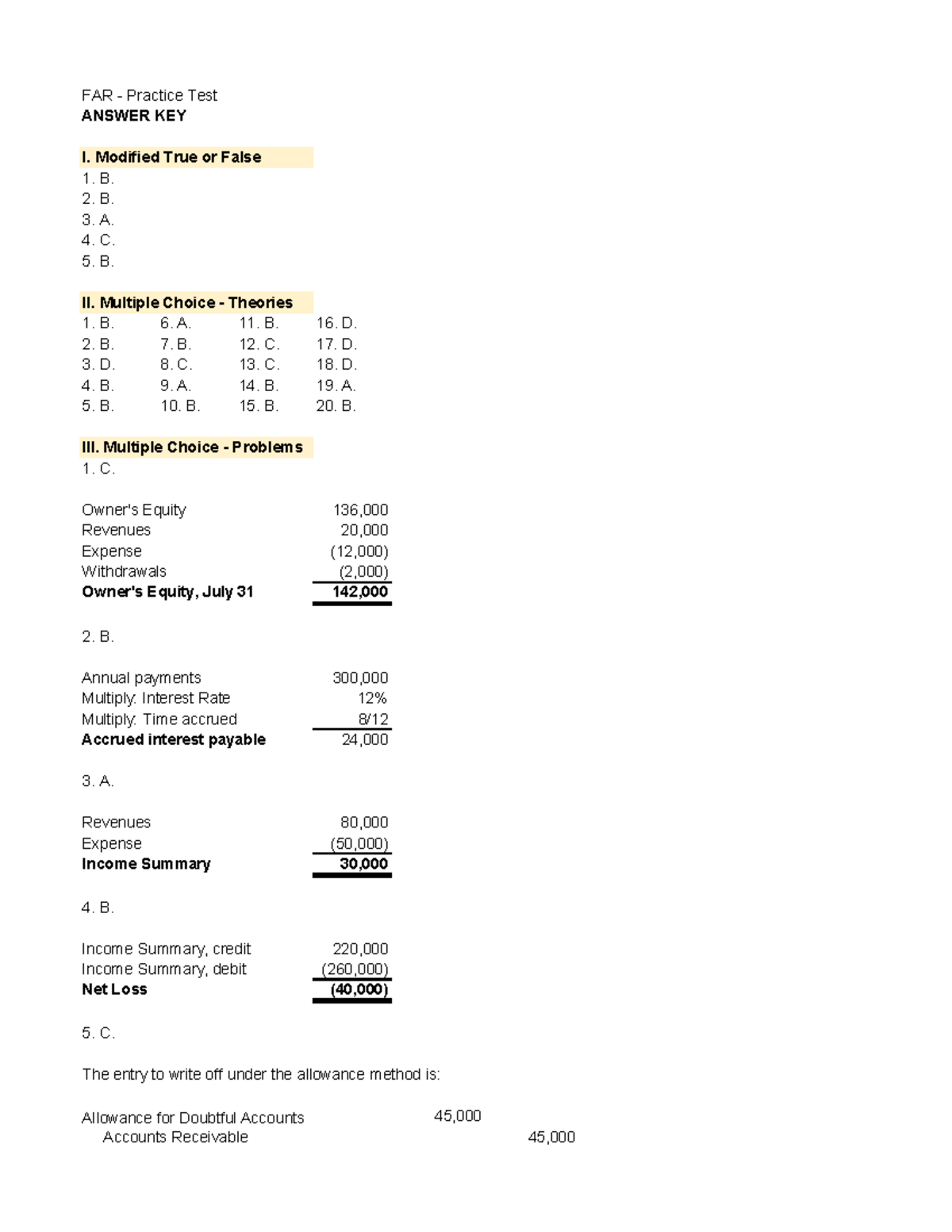 FAR Answer Key - this will help you to learn and will test your ...