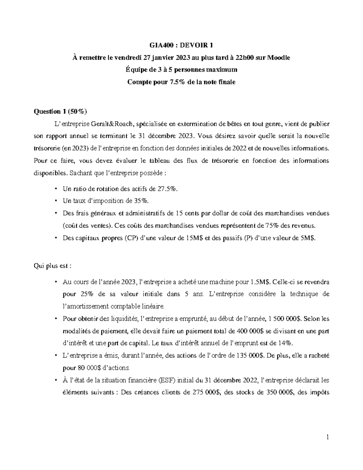 2023 1 GIA400 - Devoir 1 - GIA400 : DEVOIR 1 À remettre le vendredi 27 janvier 2023 au plus tard ...