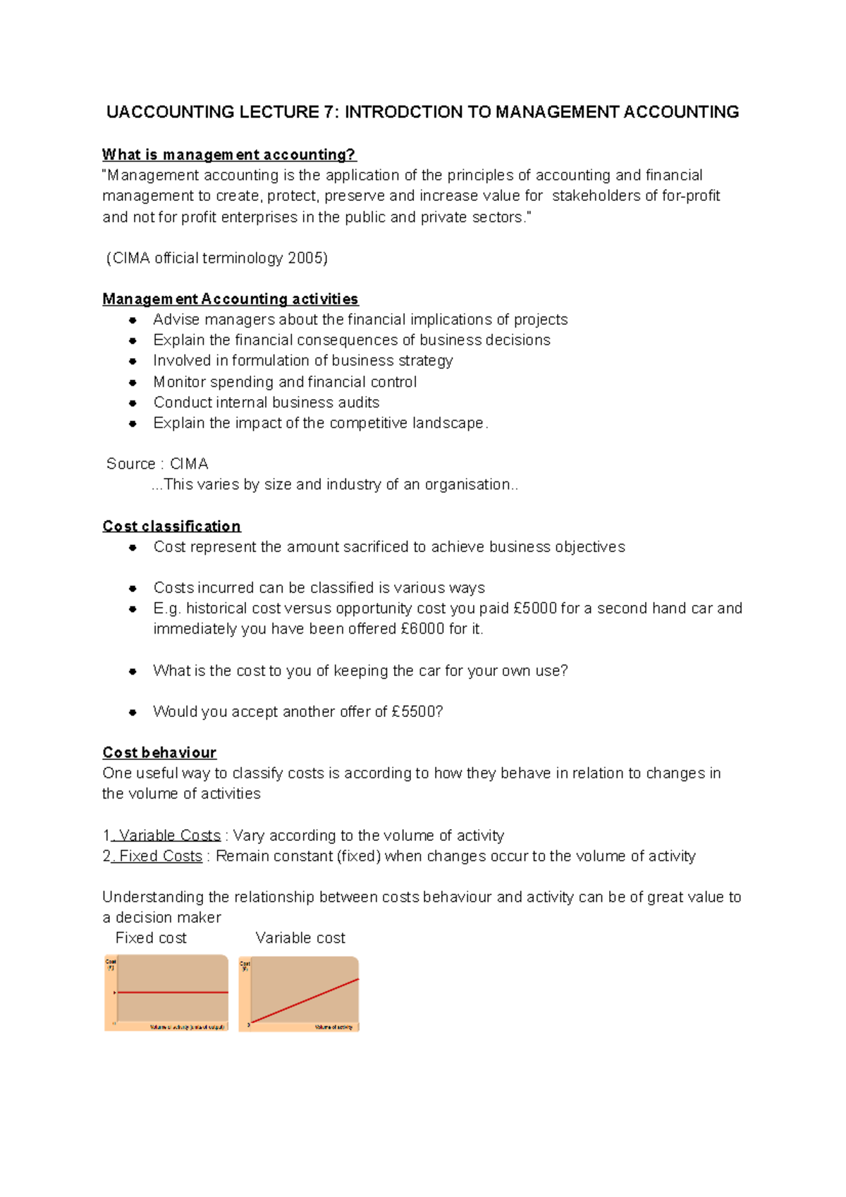 Accounting Lecture 7 - UACCOUNTING LECTURE 7: INTRODCTION TO MANAGEMENT ...
