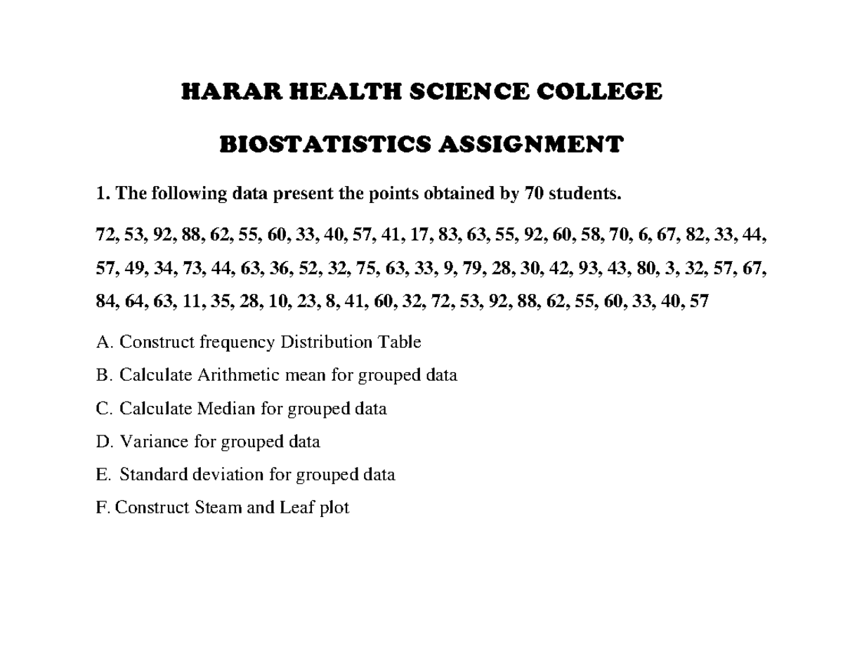 Biostatistics Assignment Harar Health Science College Biostatistics Assignment The Following 3803
