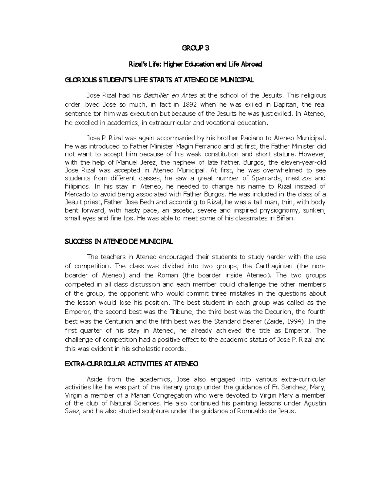 Group-3 - LIFE AND WORKS OF RIZAL - GROUP 3 Rizal’s Life: Higher ...