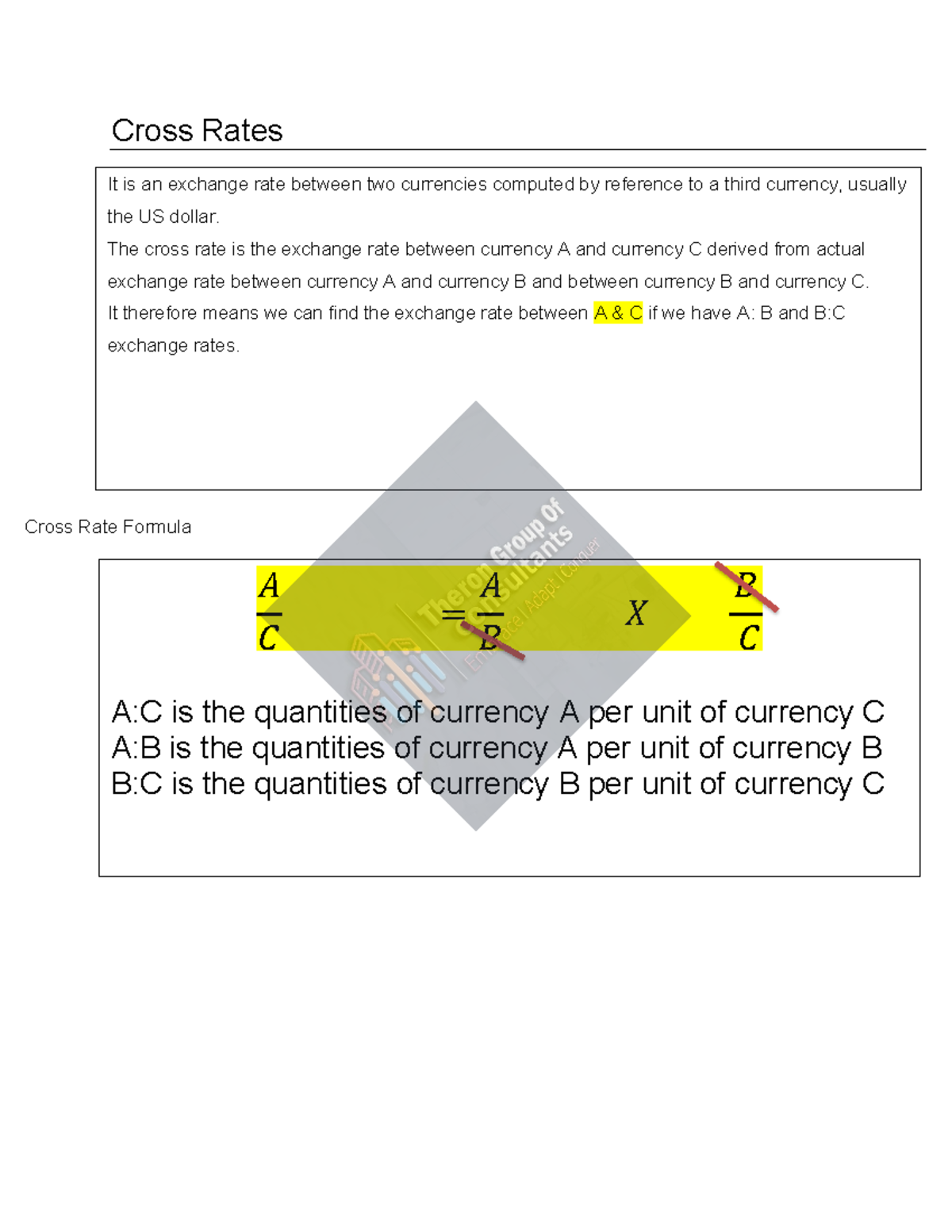 Blades Answer - banking theory - Cross Rates Cross Rate Formula 𝐴𝐴 𝐶𝐶 ...