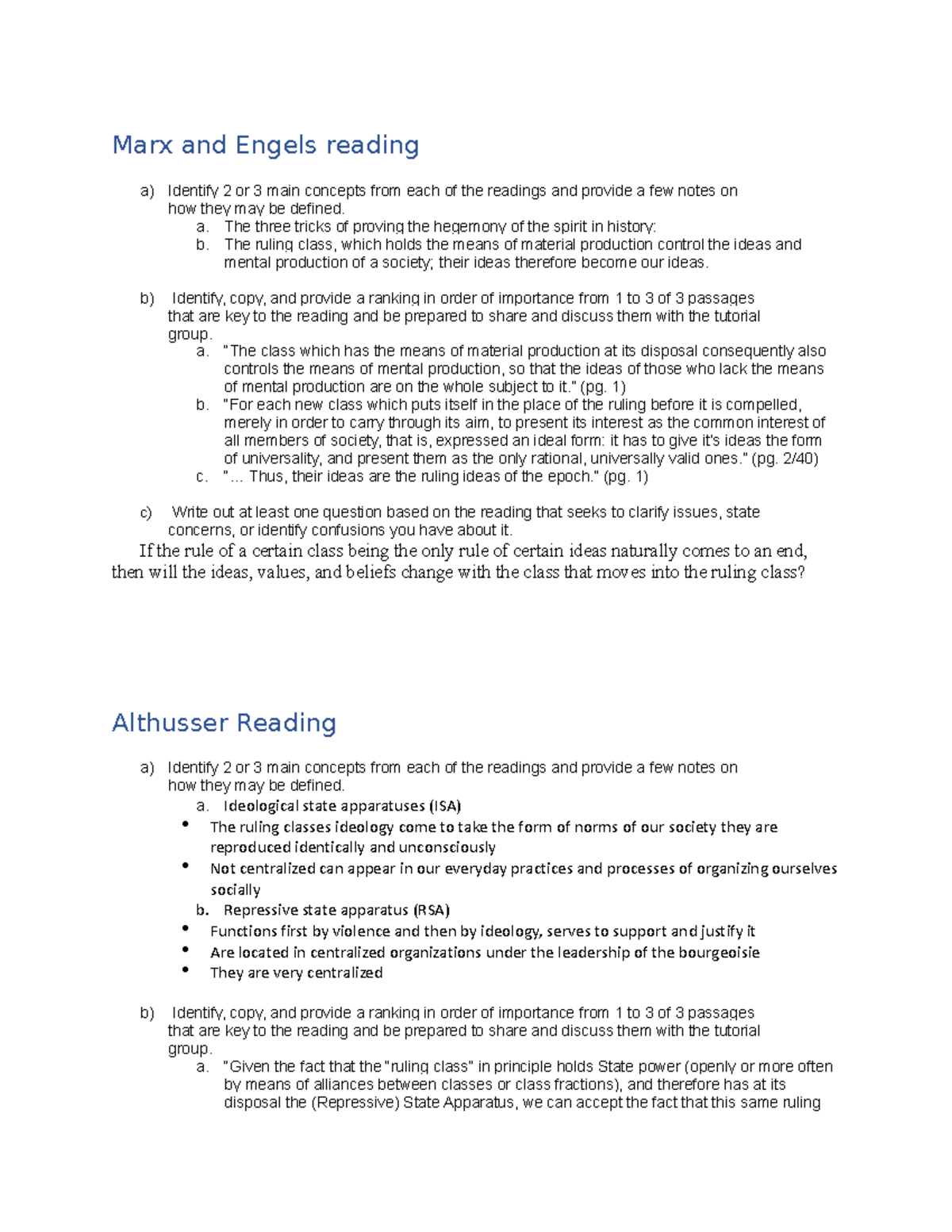 Reading cs203 - Tutorial questions and answers - Marx and Engels ...