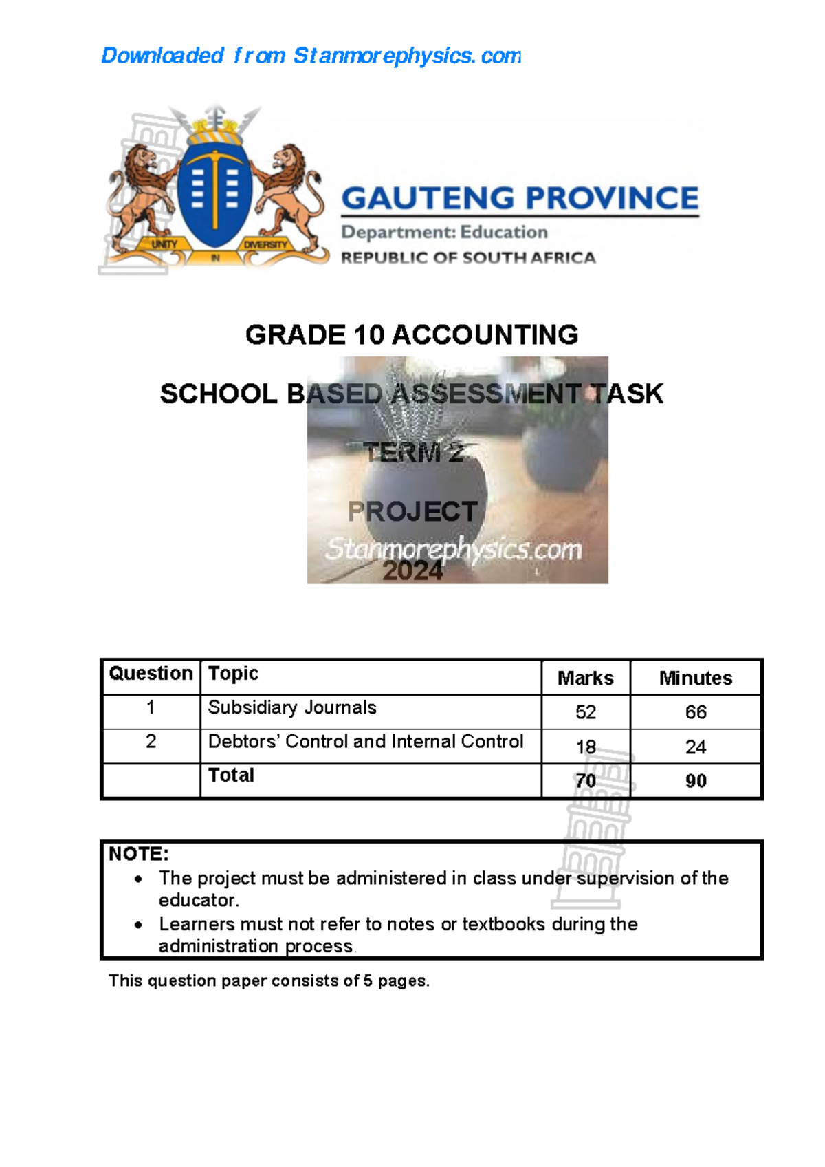GP Accounting Grade 10 Project 2024 - GRADE 10 ACCOUNTING SCHOOL BASED ASSESSMENT TASK TERM 2 ...