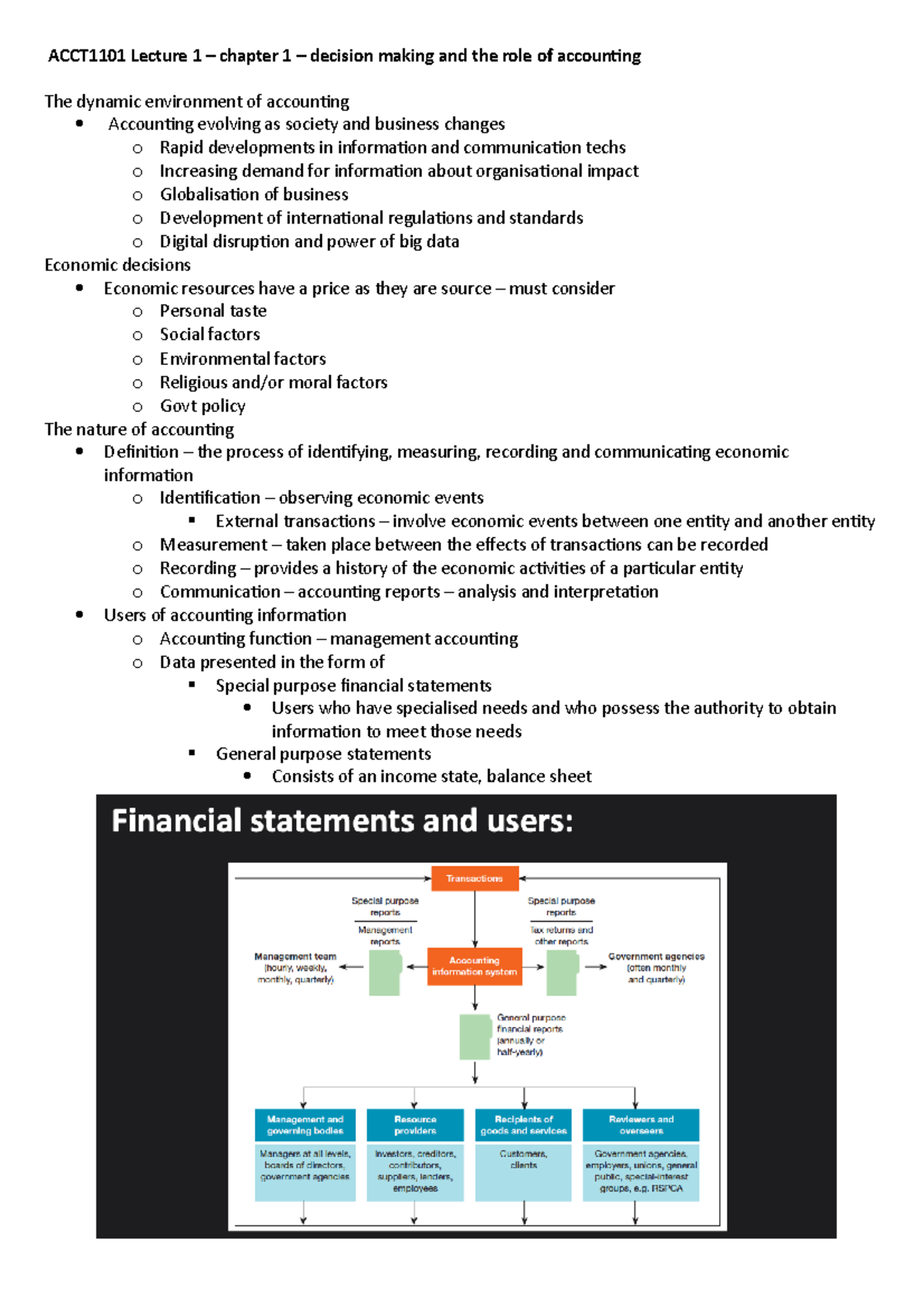 Acct1101 Lecture 1 Decision Making And The Role Of Accounting Acct1101 Lecture 1 Chapter 1
