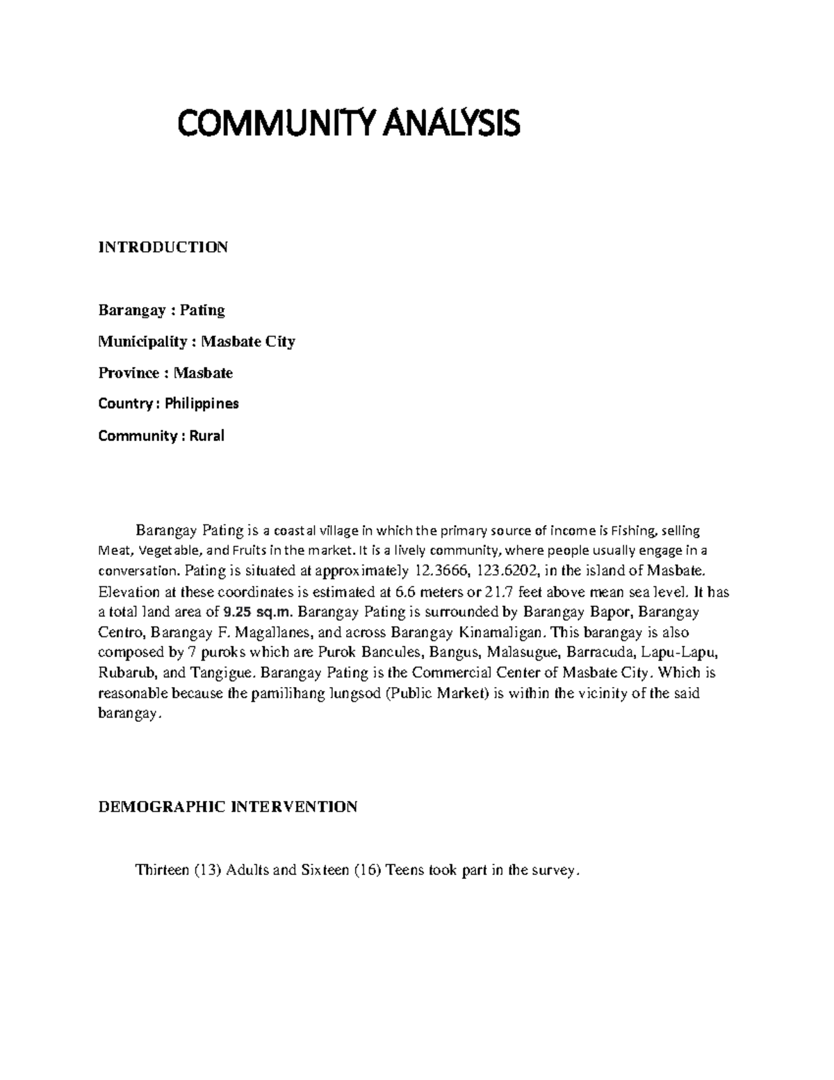 Project 2 - Community Analysis Print - COMMUNITY ANALYSIS INTRODUCTION ...