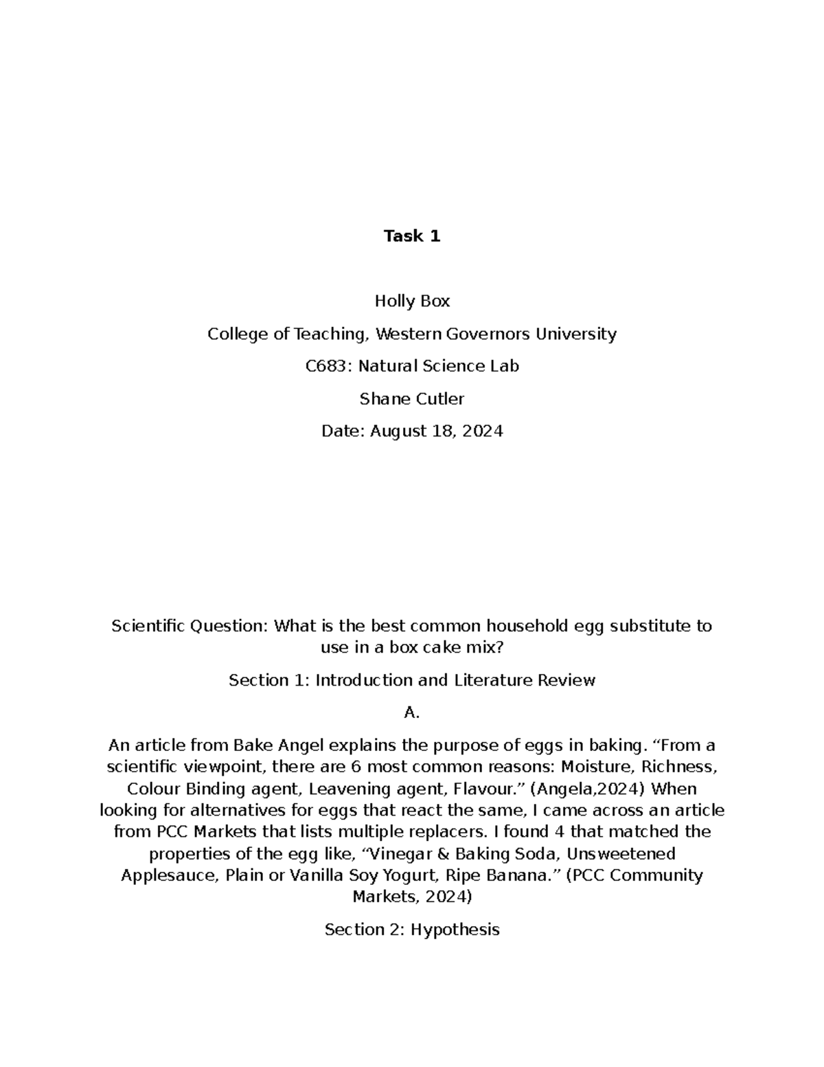 C683 Task 1 - Task 1 Assignment - Task 1 Holly Box College of Teaching, Western Governors ...