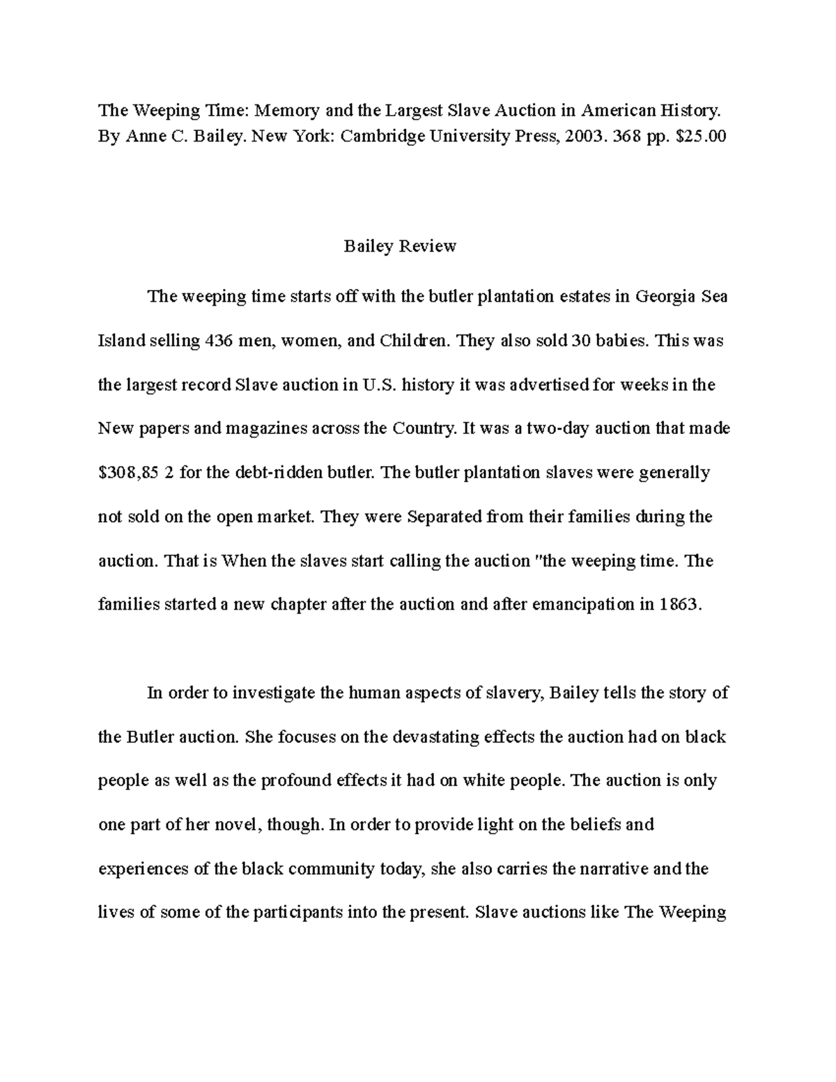 The Weeping Time Memory and the Largest Slave Auction in American ...