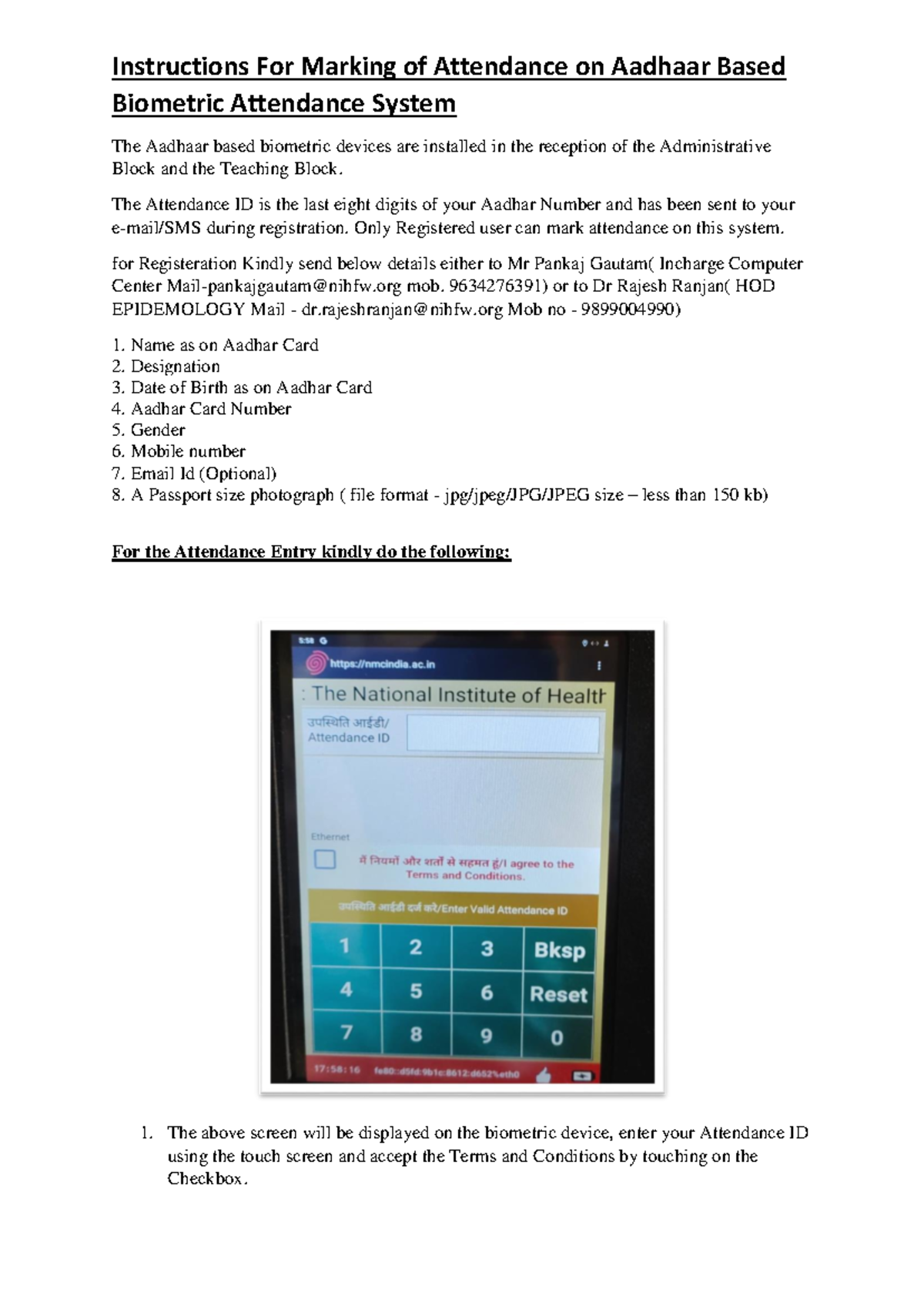 Instruction for Biometric Attendance - Instructions For Marking of ...
