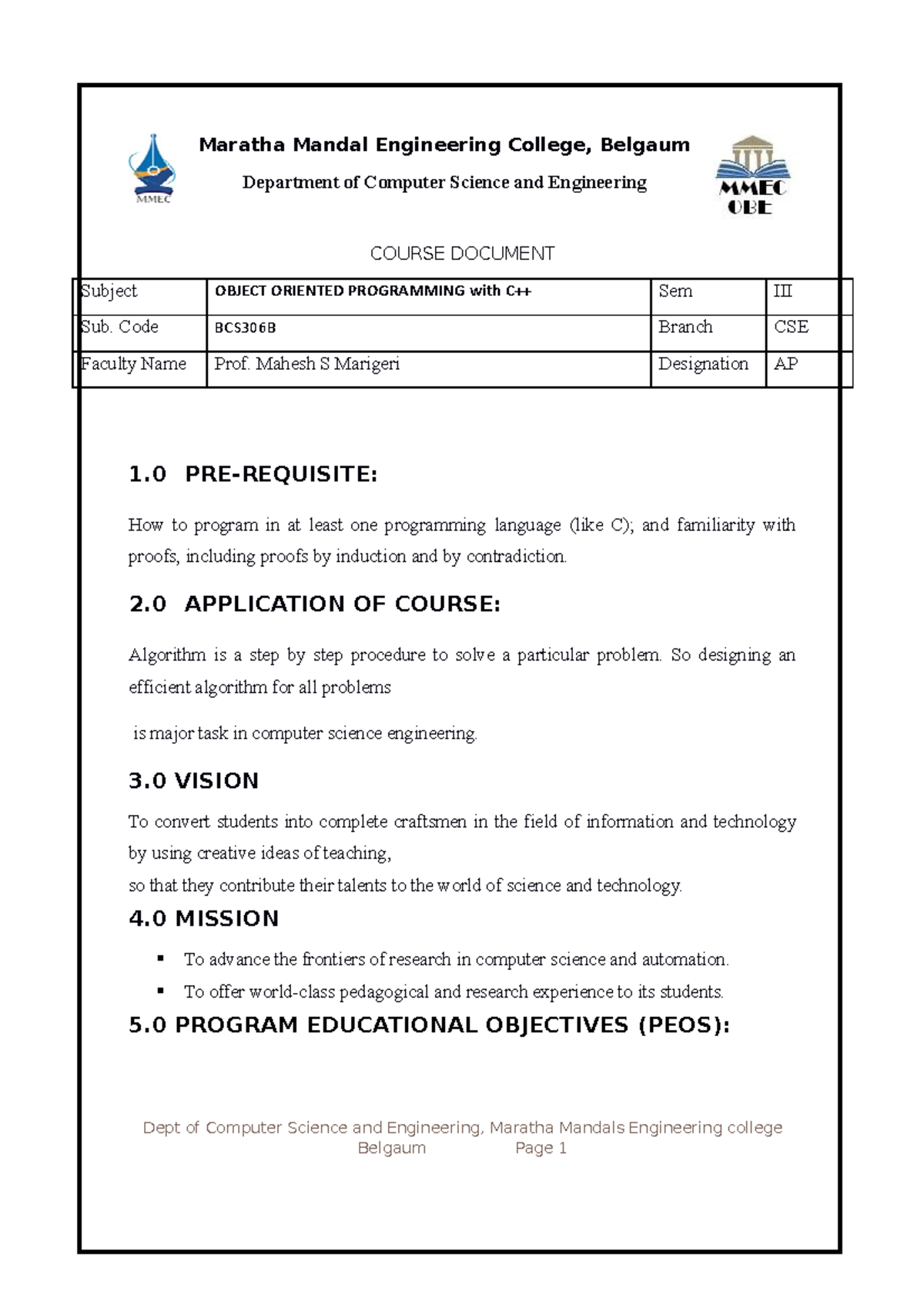 Course Document CCP - Maratha Mandal Engineering College, Belgaum ...