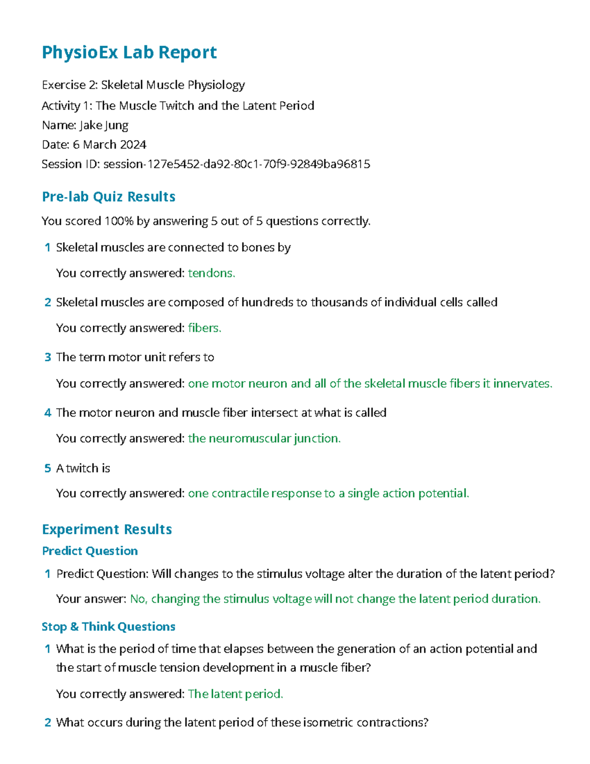 Physio Ex Assignment - PhysioEx Lab Report Exercise 2 : Skeletal Muscle ...