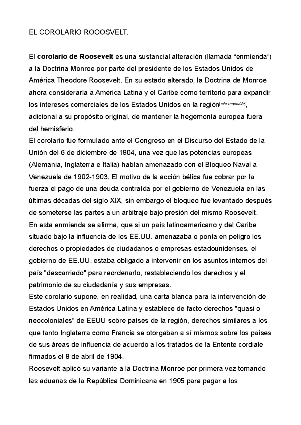 EL Corolario Roosevelt - EL COROLARIO ROOOSVELT. El corolario de ...