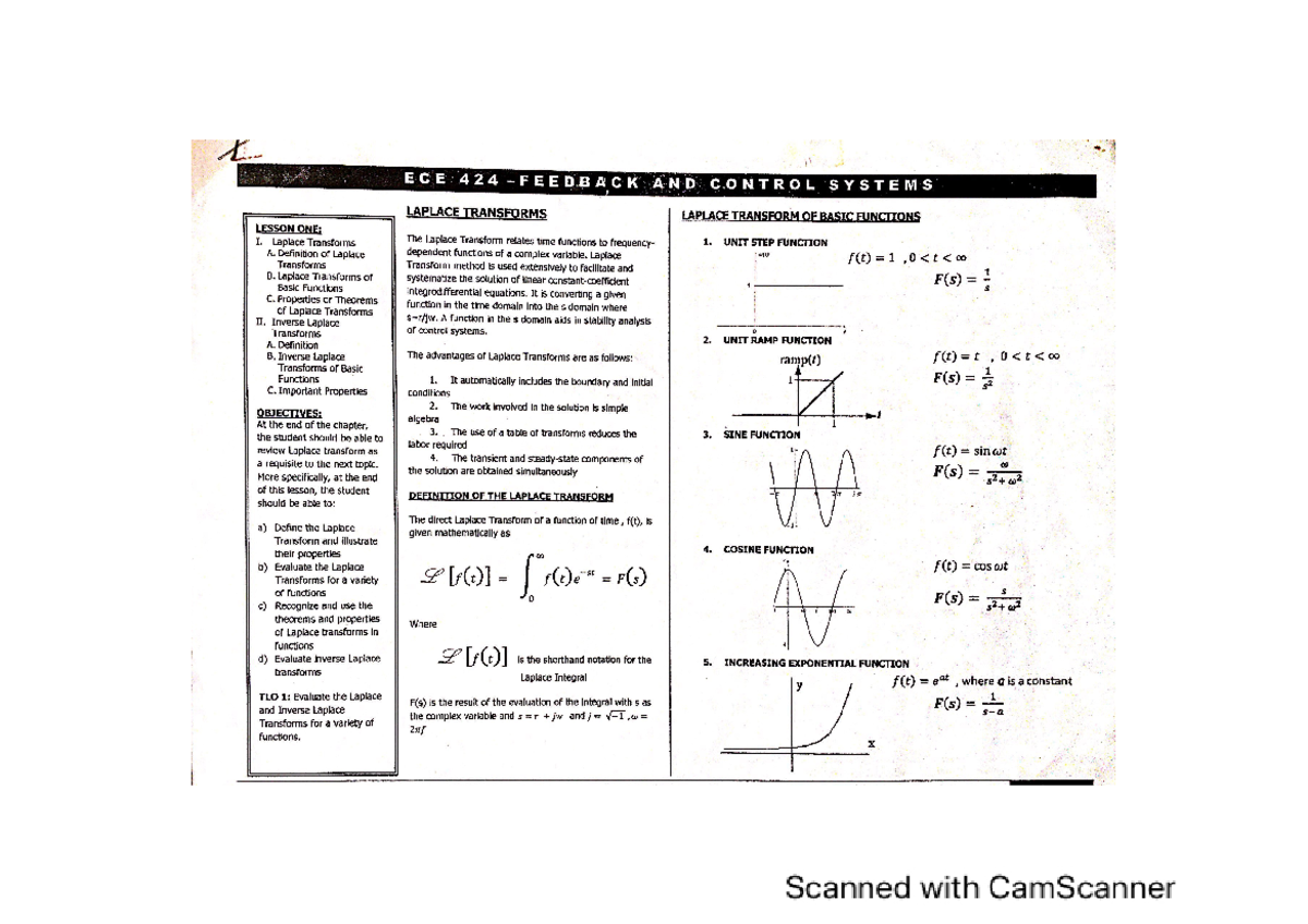 Laplace Transforms Study Guide Electronics Engineering Studocu