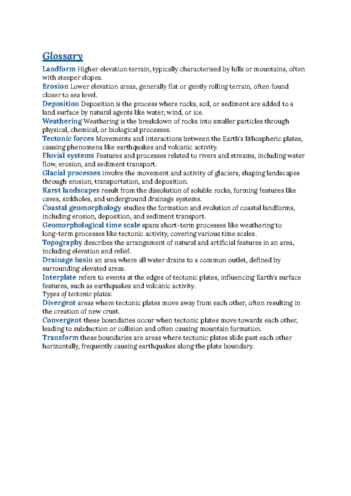 Geo Glossary - Glossary Landform Higher elevation terrain, typically ...