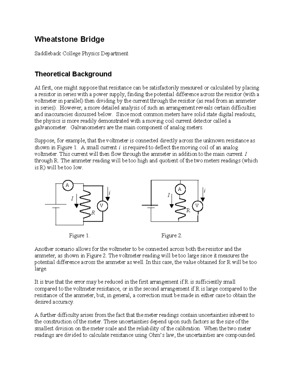 Wheatstone bridge - Notes - Wheatstone Bridge Saddleback College ...
