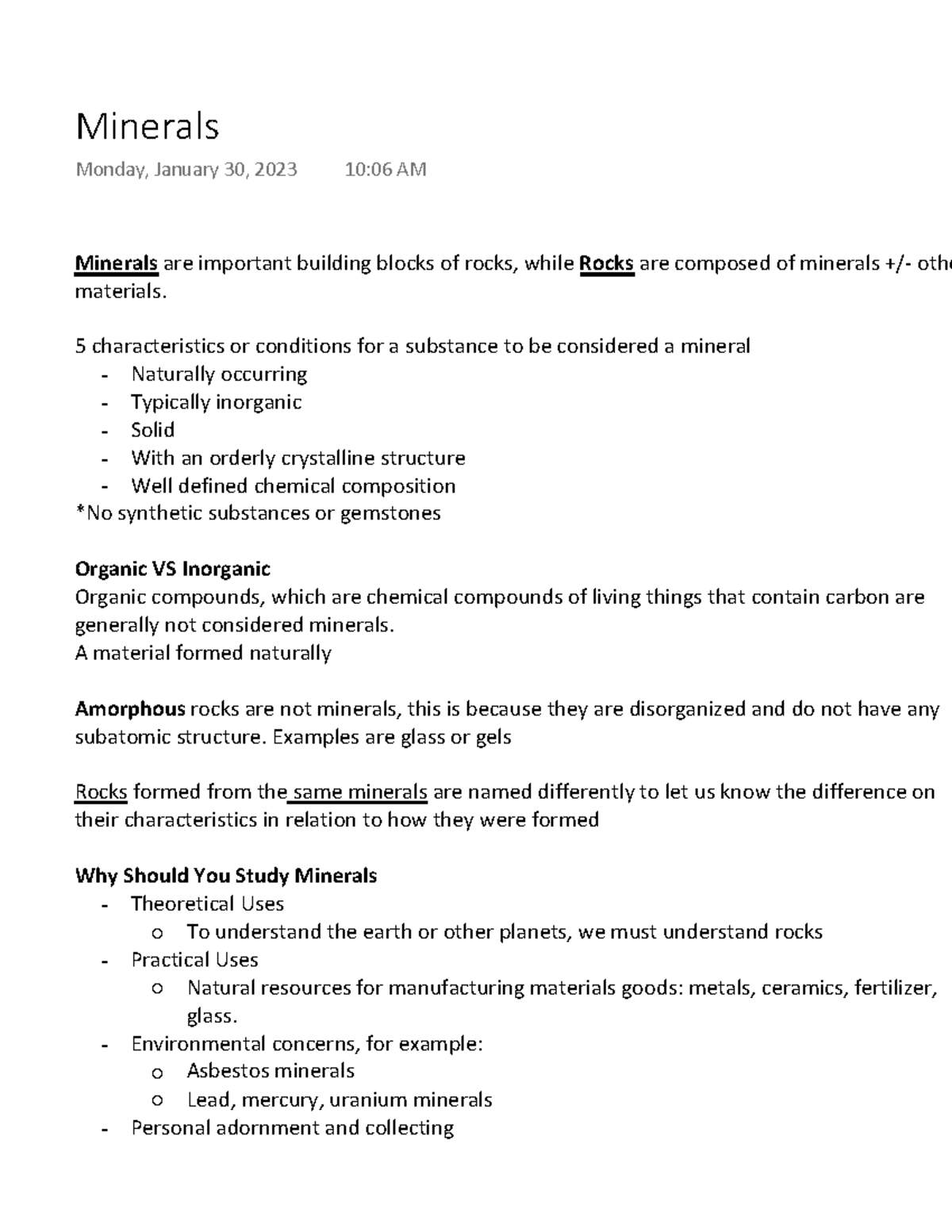 Minerals - 5 characteristics or conditions for a substance to be considered a mineral Naturally ...