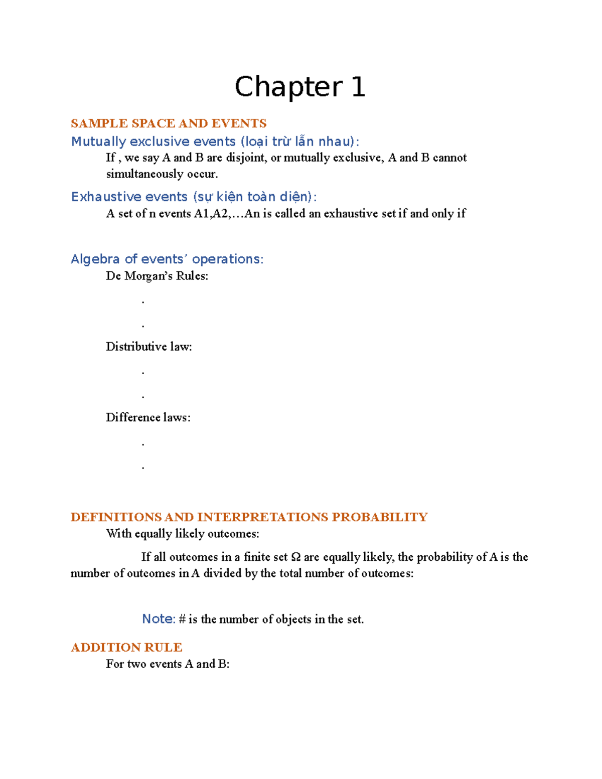 Cong-thuc - abc - Chapter 1 SAMPLE SPACE AND EVENTS Mutually exclusive ...