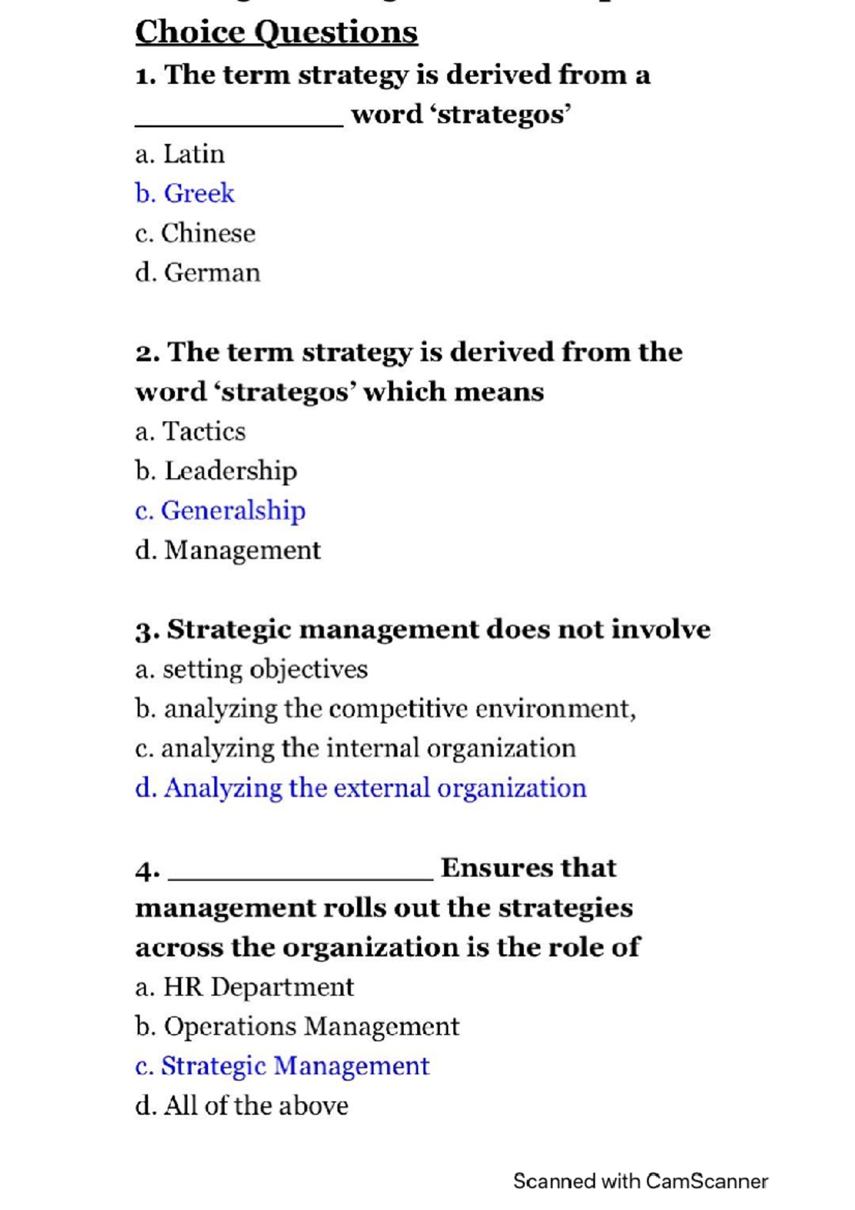 Strategic Management mcq set-1 - Mba - Studocu