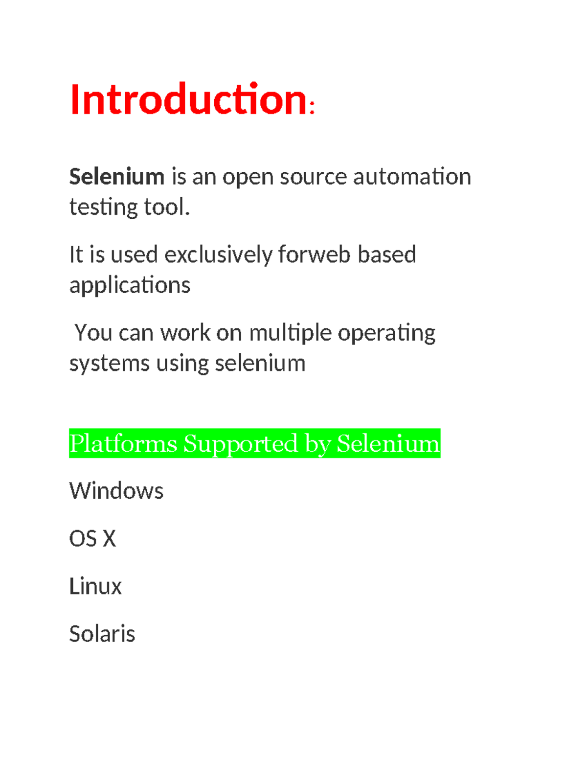 Feautures - its the best - Software Engineering - Introduction: Selenium is an open source - Studocu
