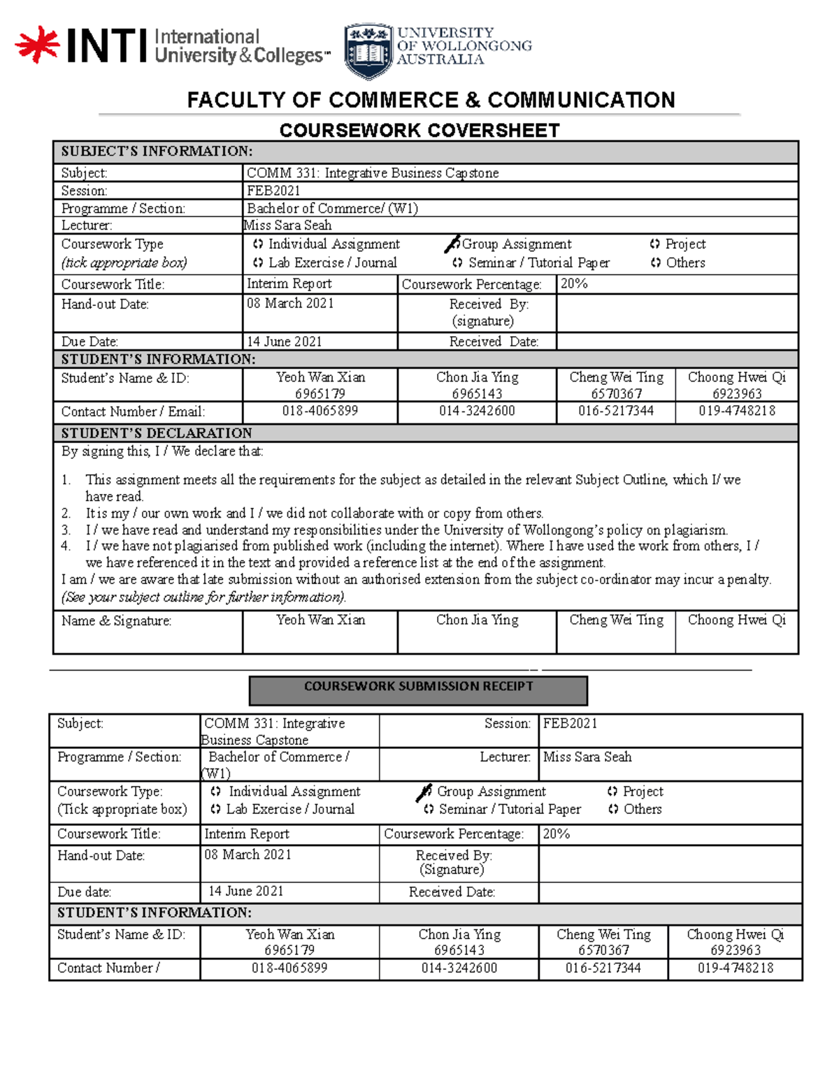 COMM 331. Interim Report individual assignemn t - COURSEWORK SUBMISSION ...