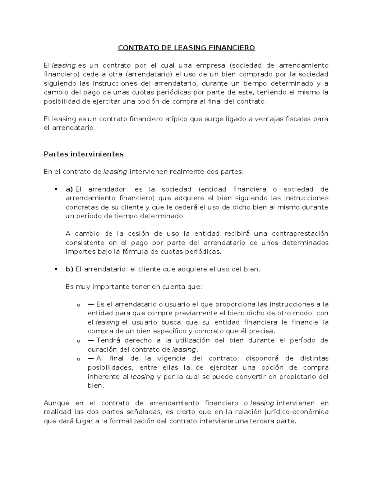 Contrato DE Leasing Financiero - CONTRATO DE LEASING FINANCIERO El ...