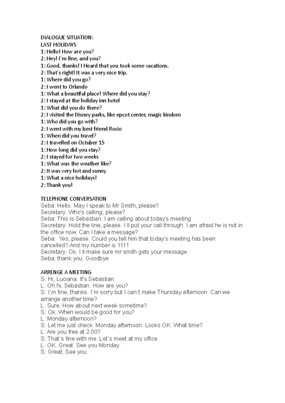 Dialogue Situation, ingles universidad de moron - DIALOGUE SITUATION ...