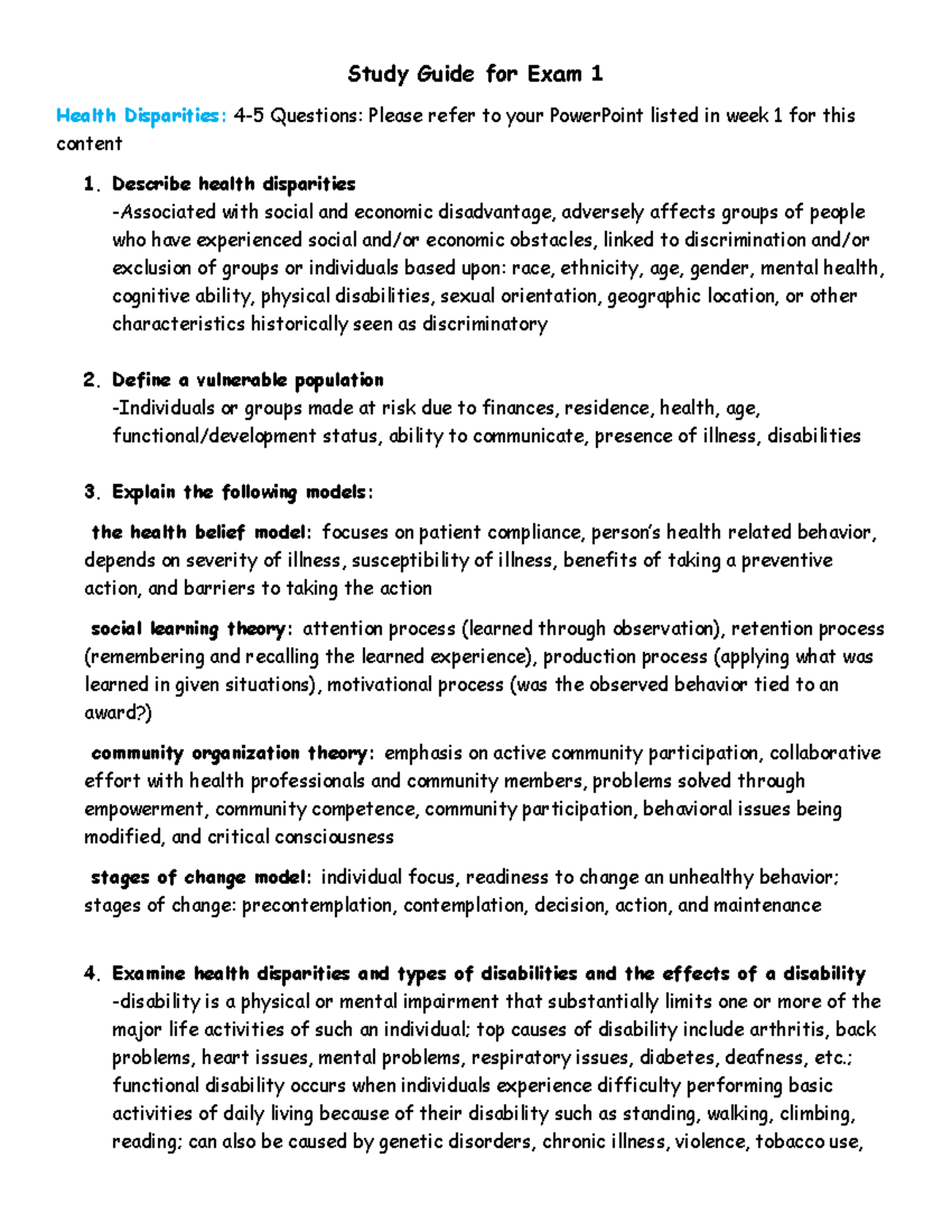 NRS 300 Study Guide for Exam 1 - Study Guide for Exam 1 Health ...