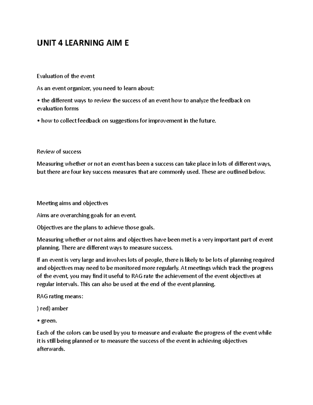 Pearson BTEC National Business Unit 4 Learning Aim E - UNIT 4 LEARNING AIM E Evaluation of the ...