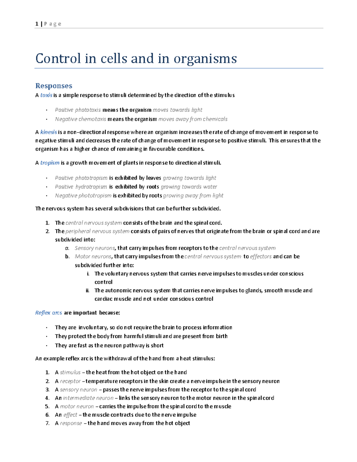 Life Sciences Lecture Notes-Control in cells and in organisms - Studocu