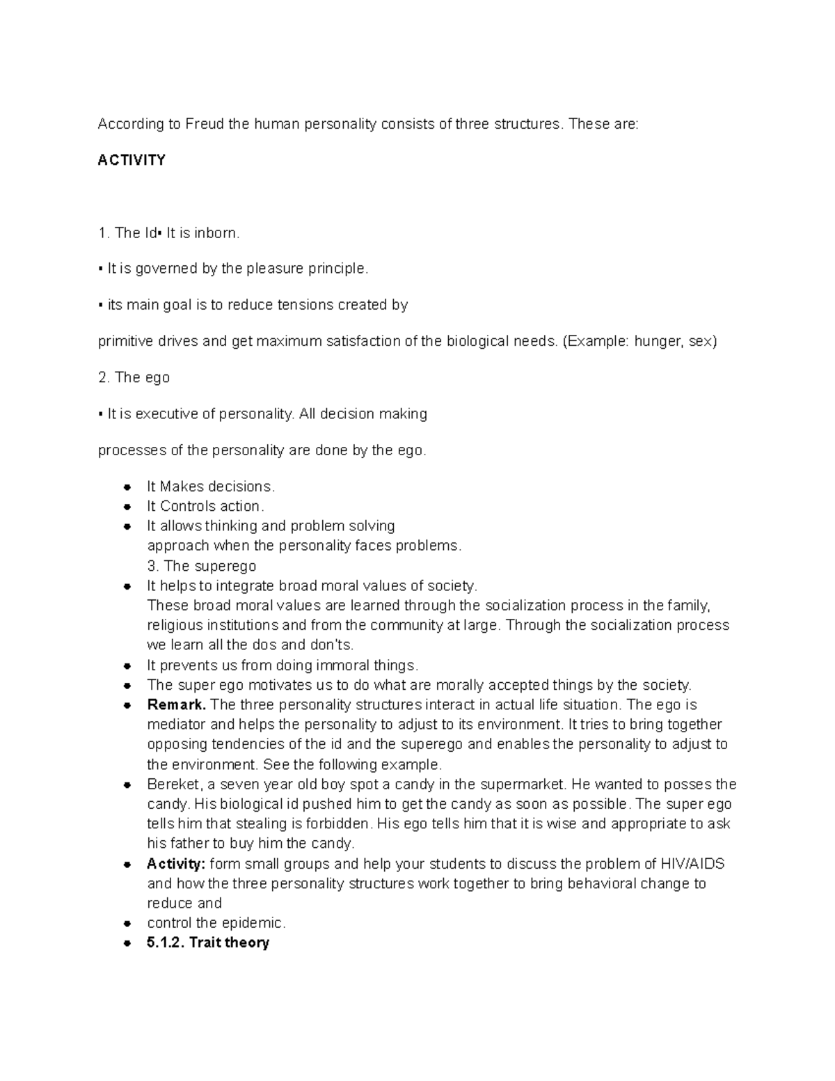 Psych 1500 Notes 19 - According to Freud the human personality consists ...