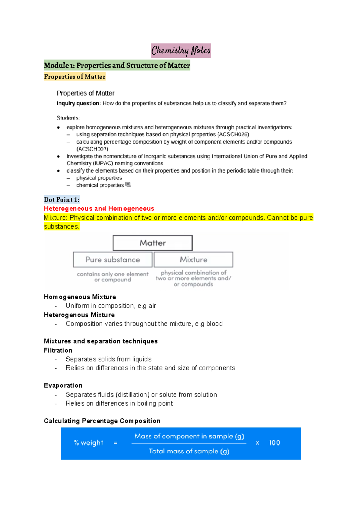 Properties of Matter Notes - Chemistry Notes Module 1: Properties and ...