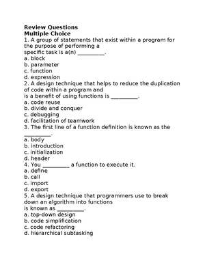Review Questions chapter 10 - The ______________ programming practice ...