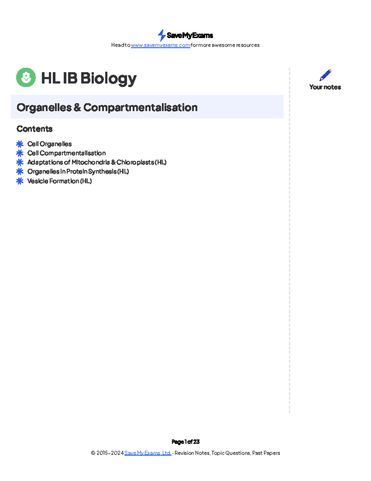 B2.2 Organelles and compartmentalisation - HL IB Biology Organelles ...