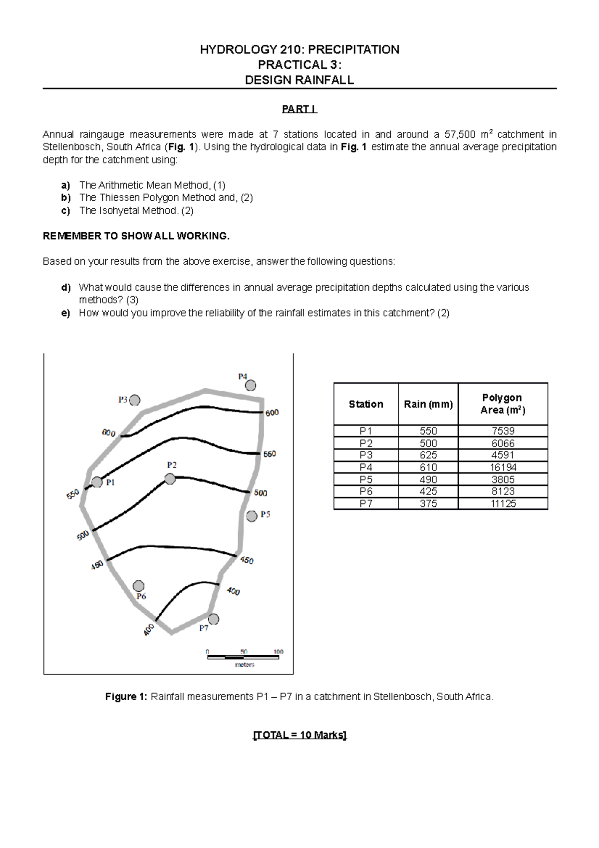 introduction to physical hydrology (HYDR210)Practical 3 Design Rainfall ...