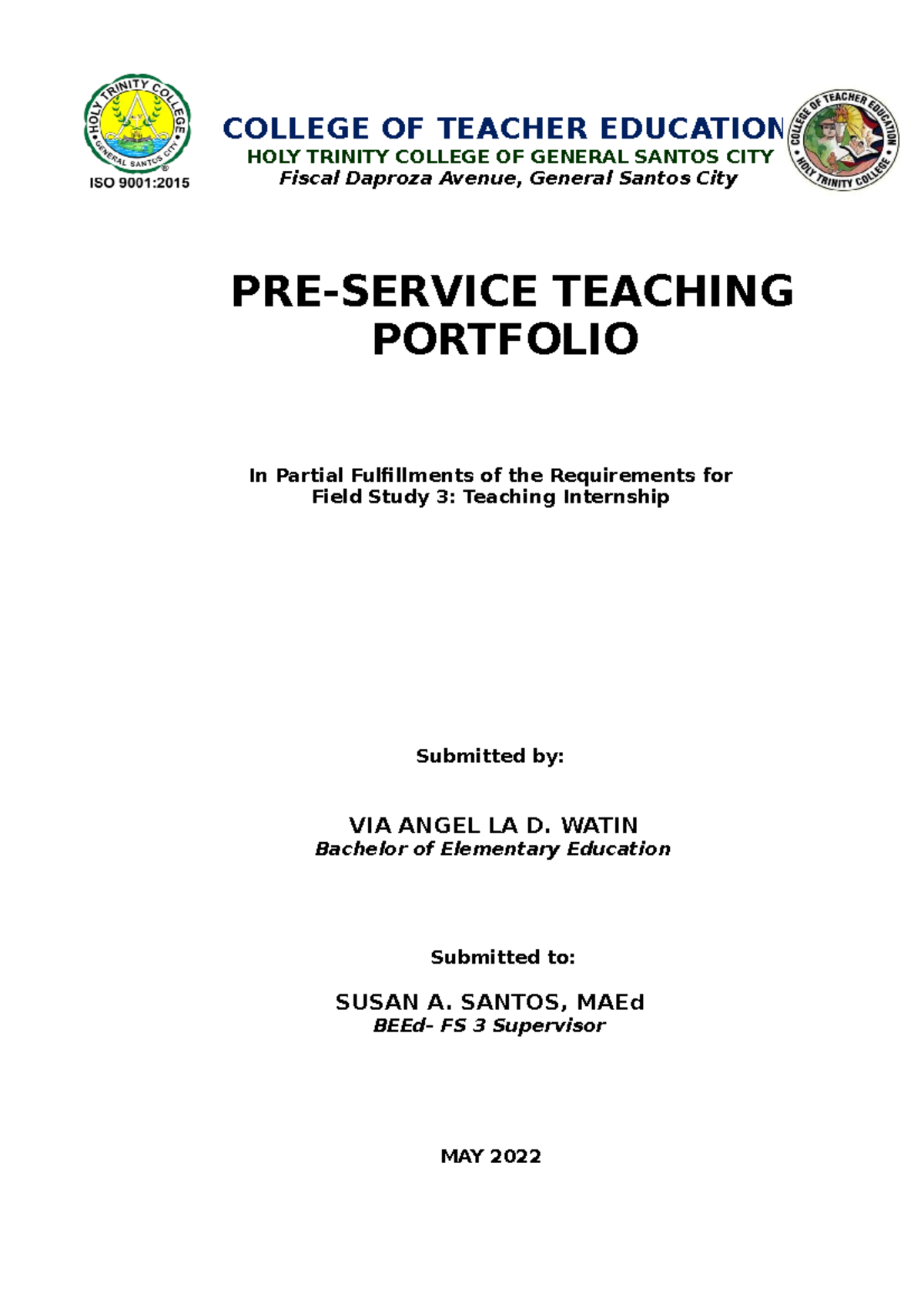 Via Protfolio - guide - COLLEGE OF TEACHER EDUCATION HOLY TRINITY ...