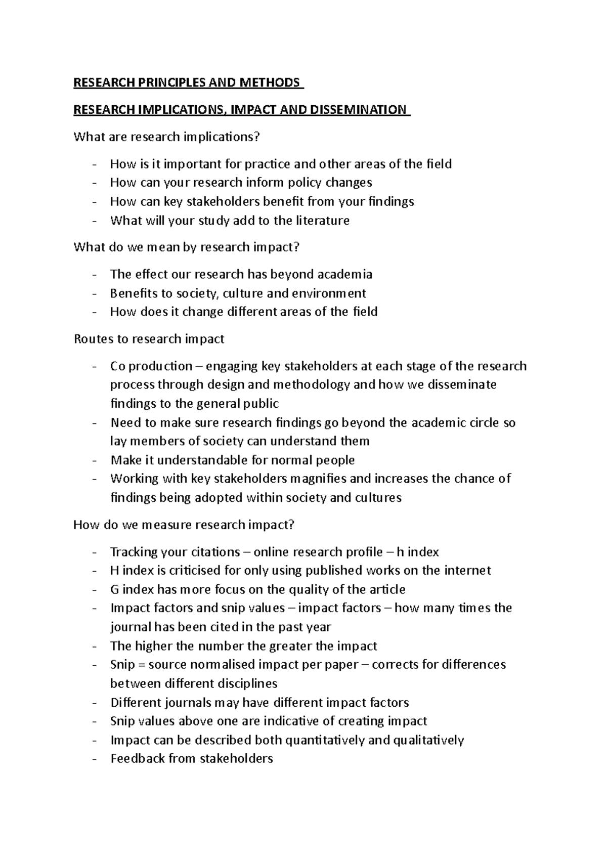 Research Implications, Impacts AND Dissemination - RESEARCH PRINCIPLES ...