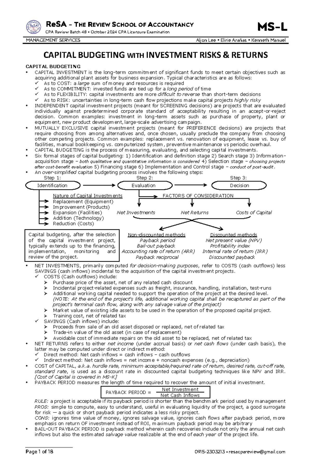 Capital Budgeting - ReSA - THE REVIEW SCHOOL OF ACCOUNTANCY CPA Review ...