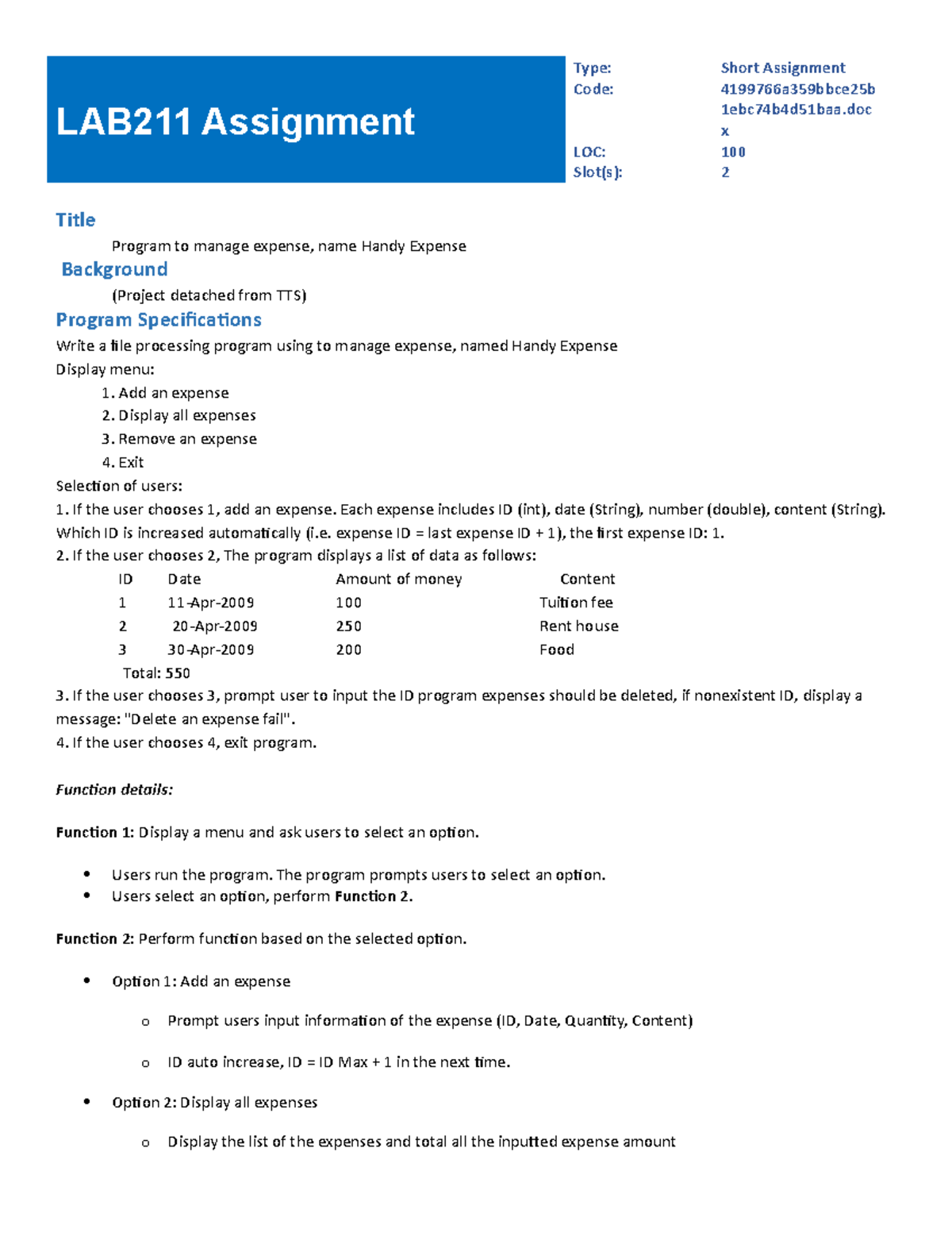 J1 - easy - LAB211 Assignment Type: Short Assignment Code: 4199766a359bbce25b 1ebc74b4d51baa x ...